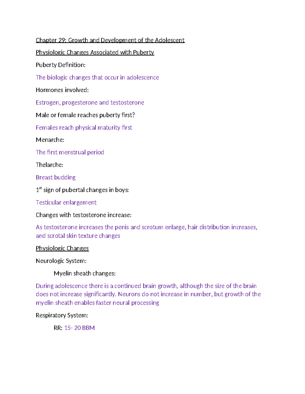 NUR223 chapter 28 outline - Chapter 29: Growth and Development of the ...