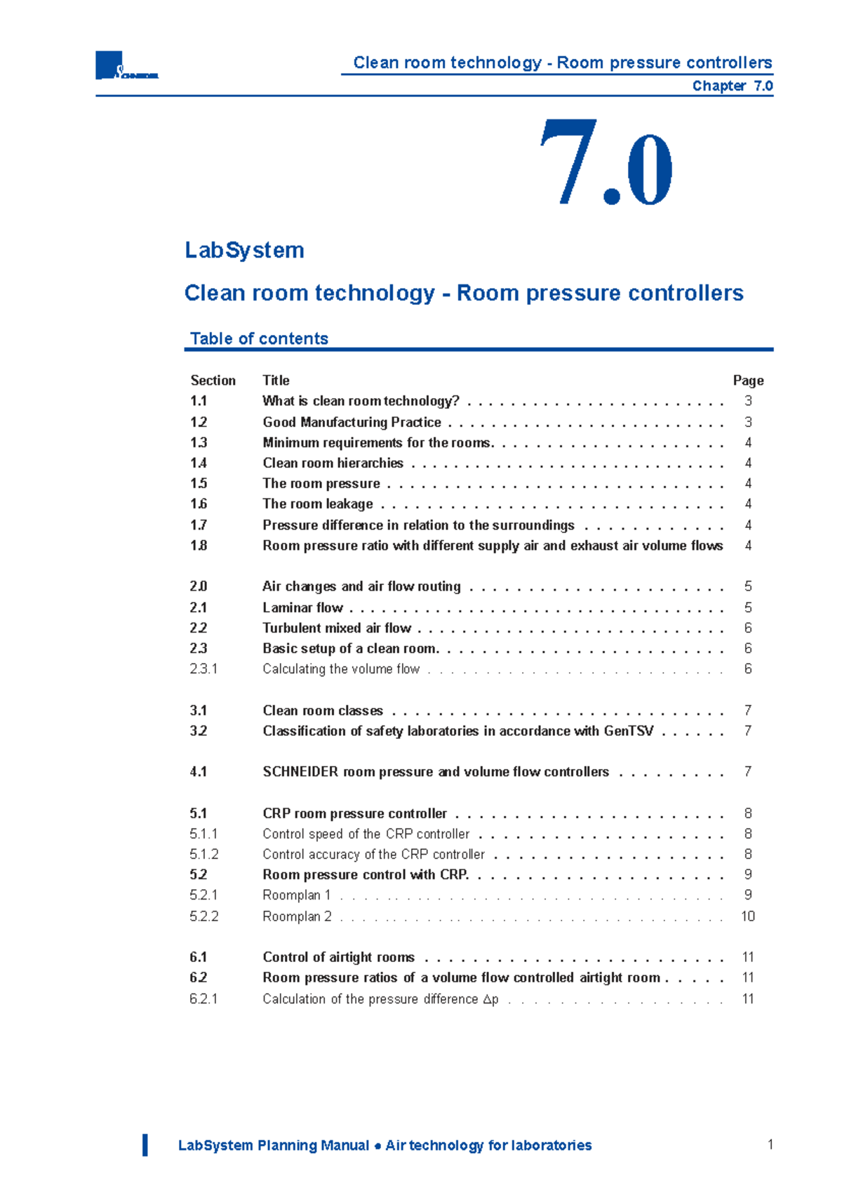 Clean Room Technology: Room Pressure Controllers - Chapter 7.0 - Studocu