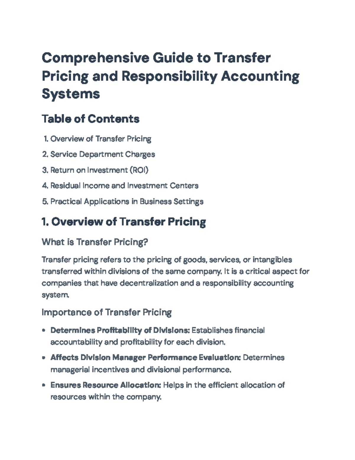 Comprehensive Guide to Transfer Pricing and Responsibility Accounting ...