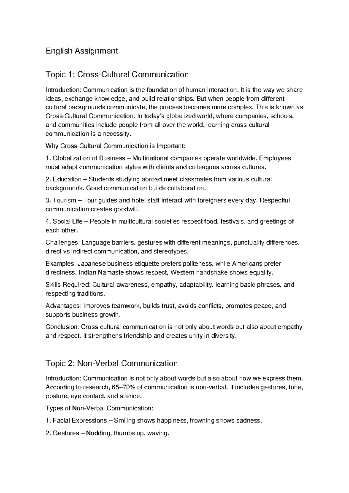 Communication Assignment: Understanding Cultural Interactions - Studocu