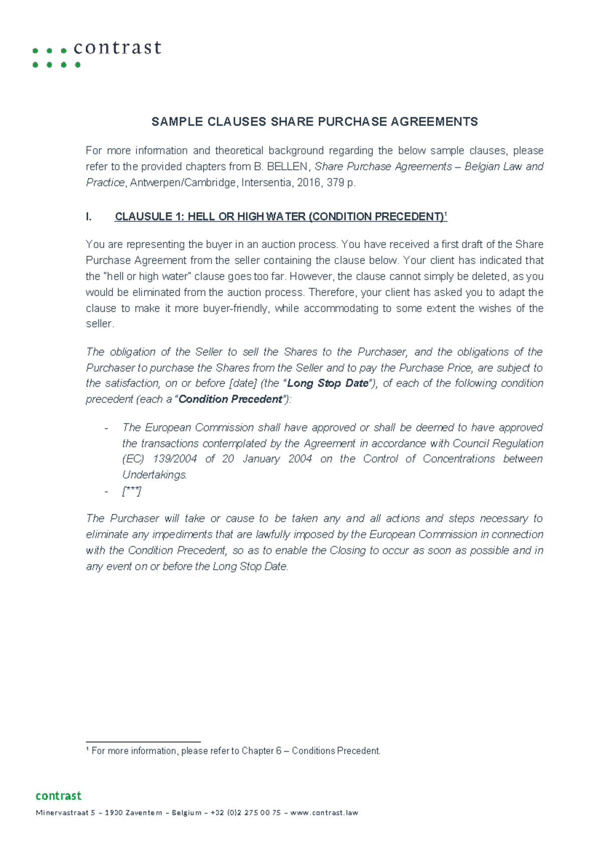 SAMPLE CLAUSES IN SHARE PURCHASE AGREEMENTS - VENN 2 - Studocu