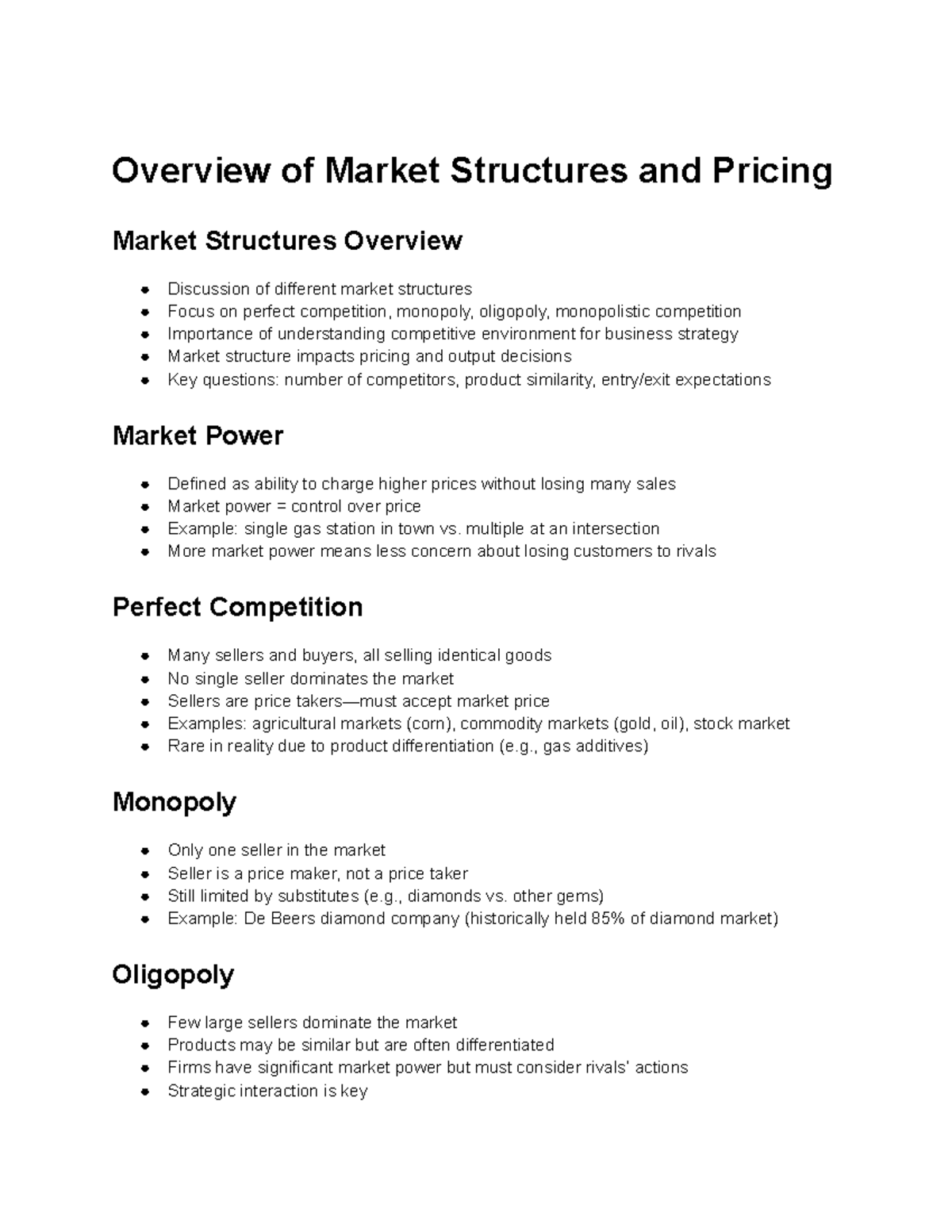ECON 200 - Chapter 14: Overview of Market Structures & Pricing - Studocu