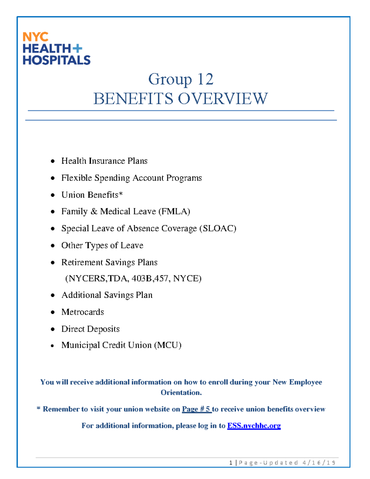 HHC Health Benefits Overview for New Employees (Group 11 & 12) - Studocu
