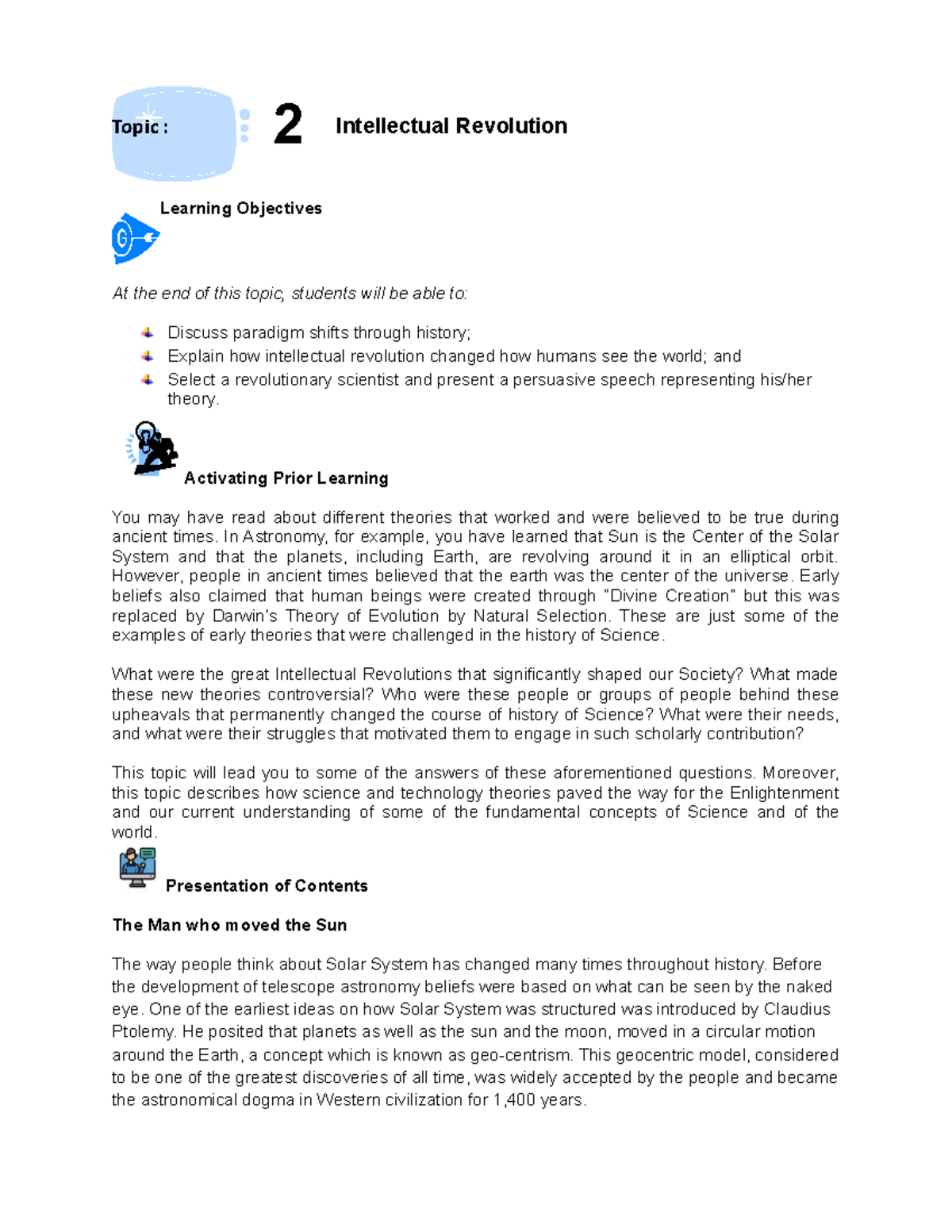 GE07 STS- Material 2 (Prelim Lesson) - Topic : Intellectual Revolution ...