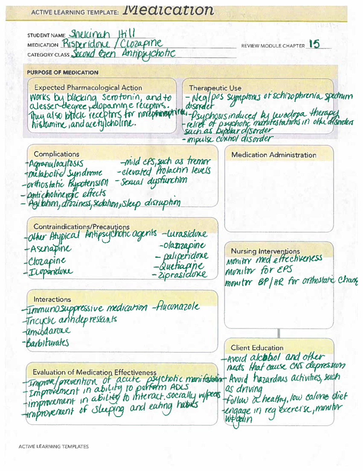 ACTIVE LEARNING TEMPLATE: Medications & Disorders Review - CH 15, 38, 7 ...