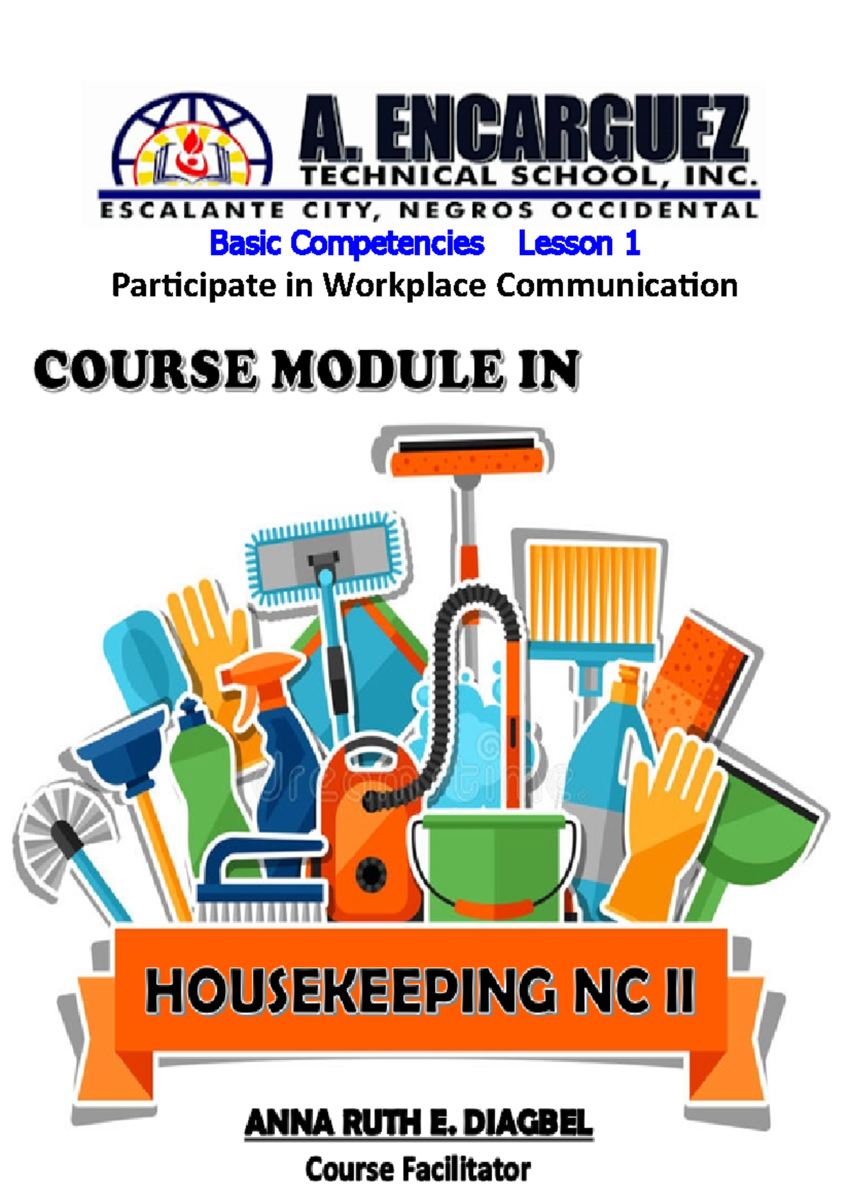 Housekeeping- Basic- Lesson 1 - ```````````````````````+ Basic Competencies Lesson 1 Participate ...
