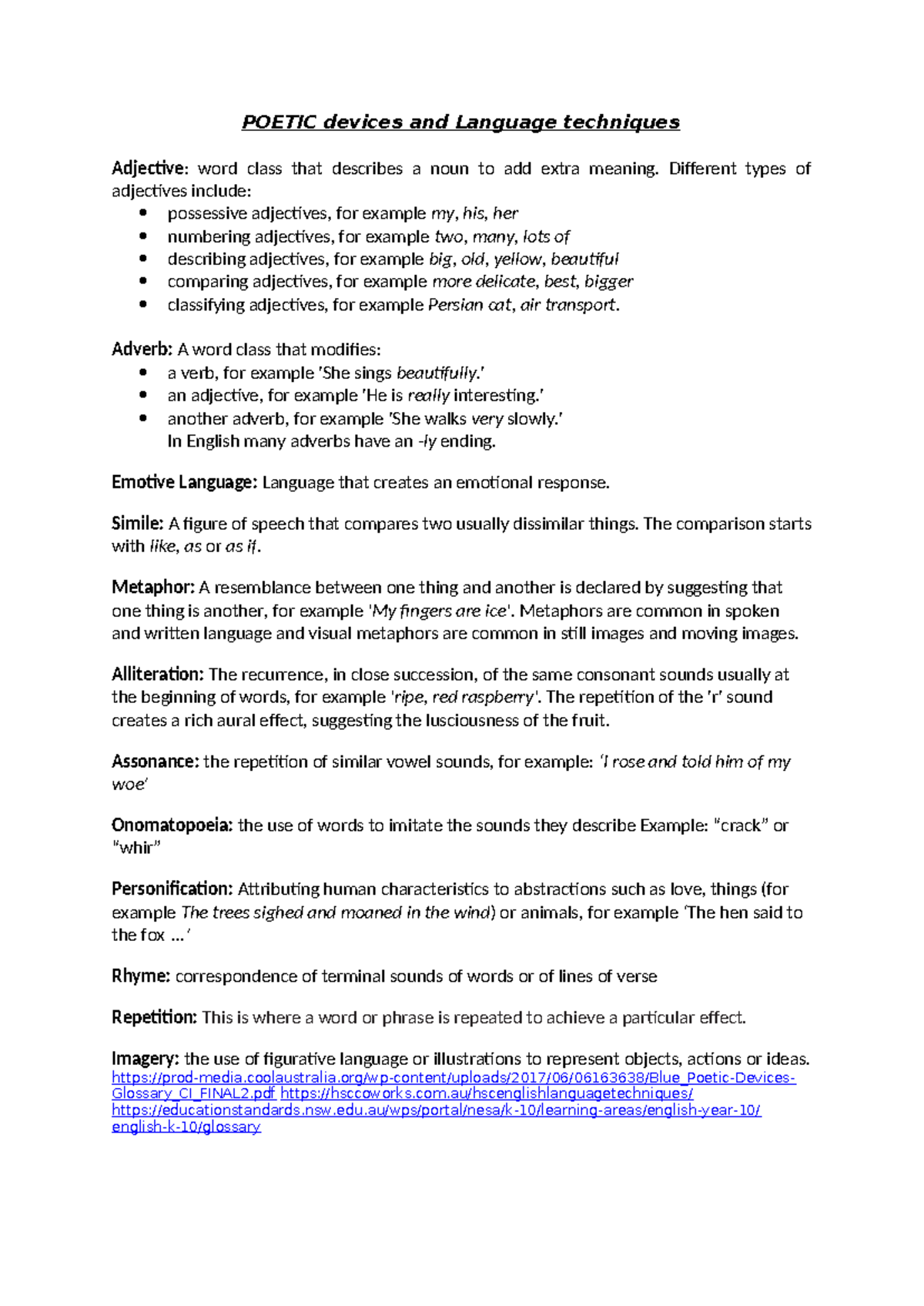 POETIC Devices & Language Techniques Overview for English Class - Studocu