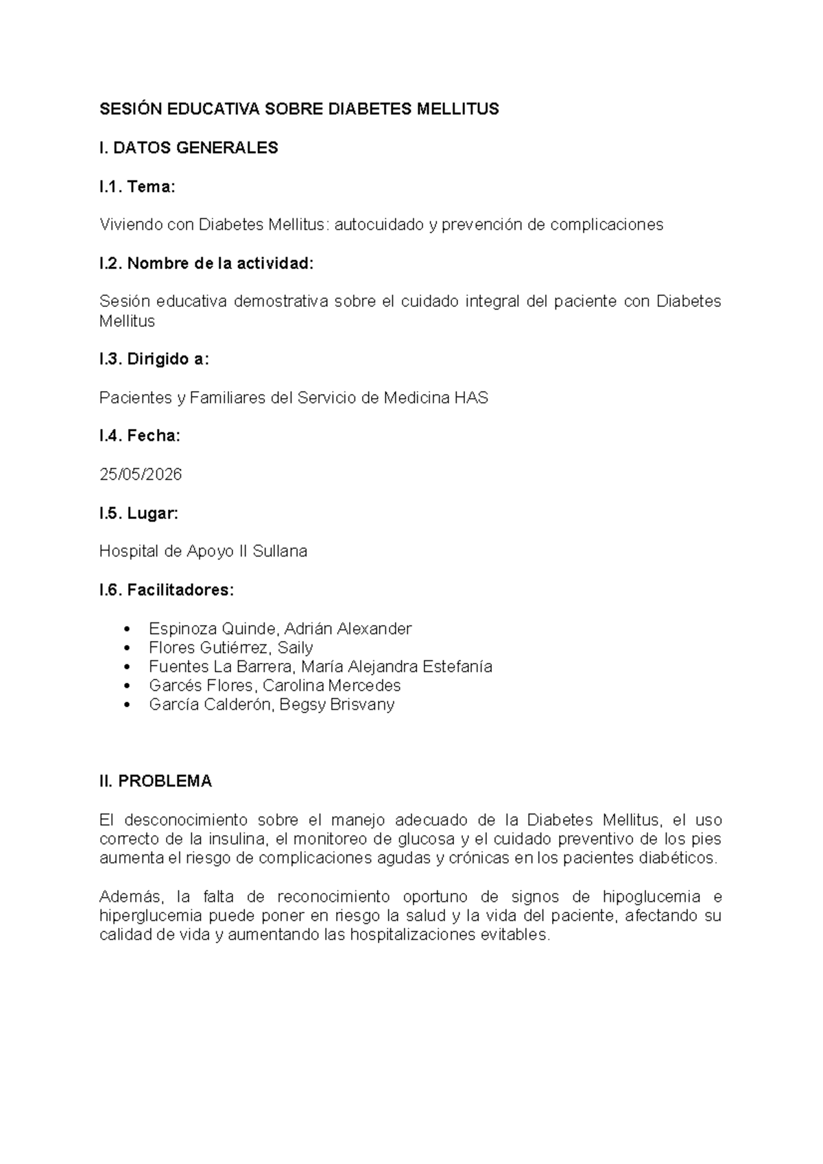Sesión Educativa sobre Diabetes Mellitus: Autocuidado y Prevención ...