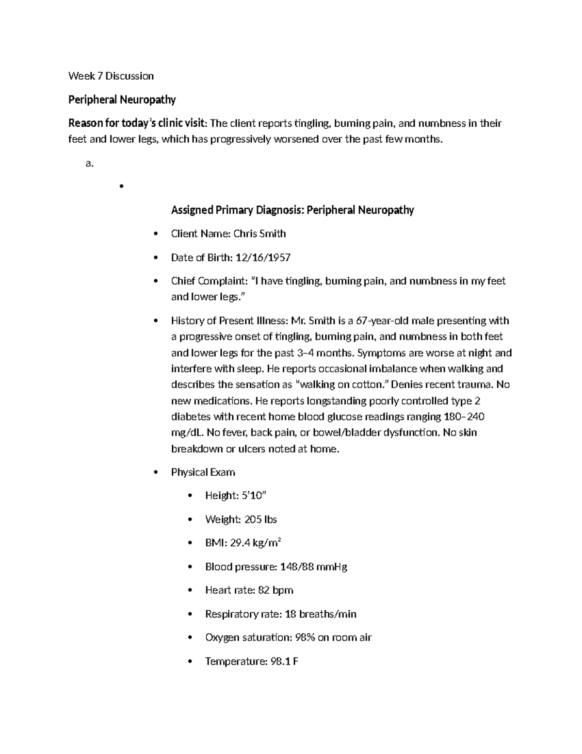 Week 7 Discussion: Peripheral Neuropathy Case Study Analysis - Studocu