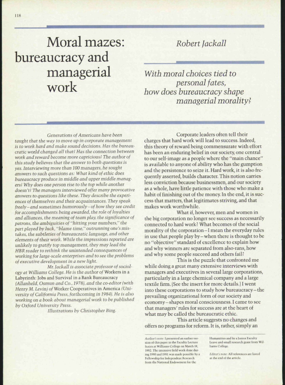 Moral Mazes: Bureaucracy and Managerial Morality in Organizations - Studocu