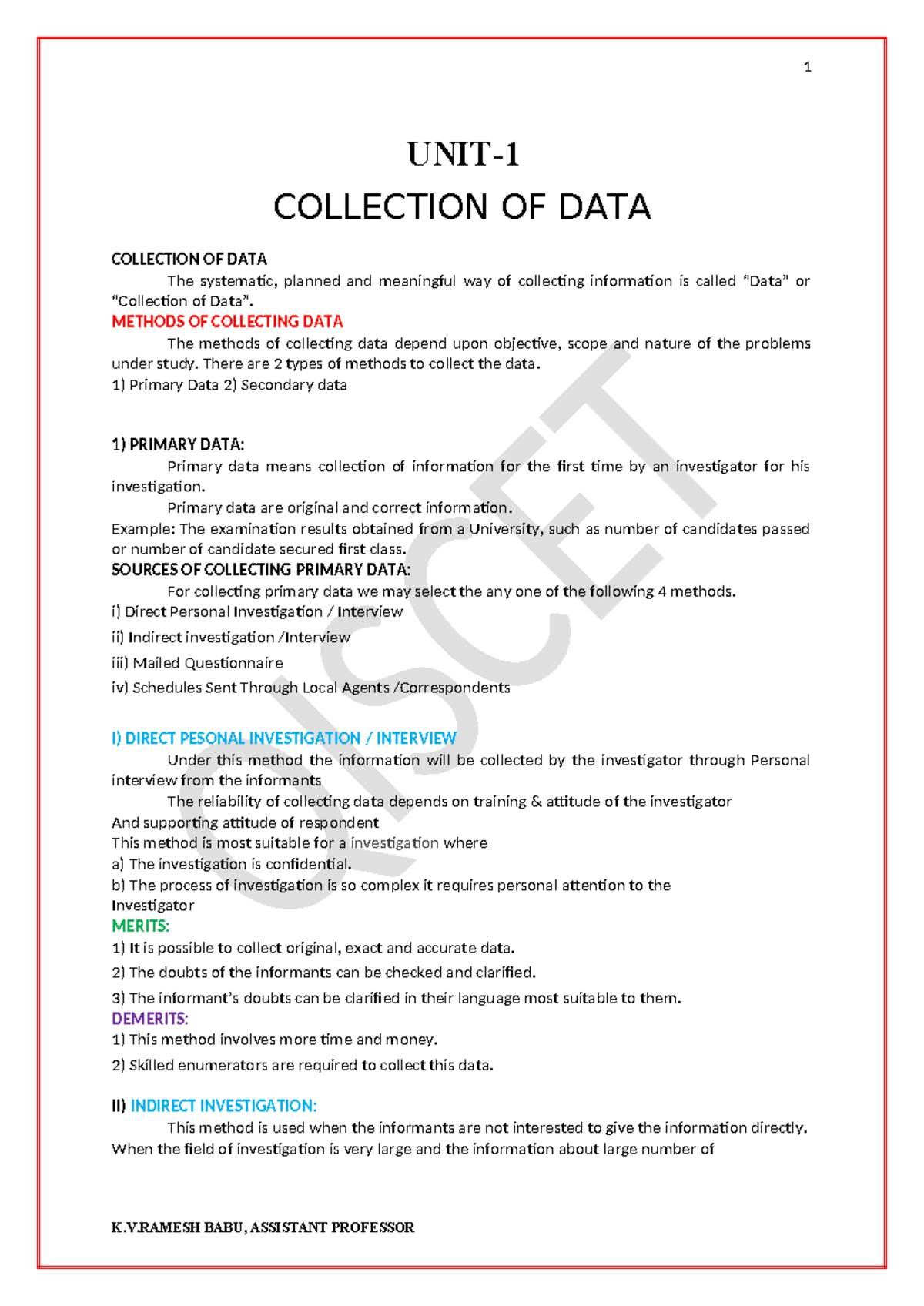UNIT-1 Descriptive Statistics & Data Collection Methods for DS - Studocu