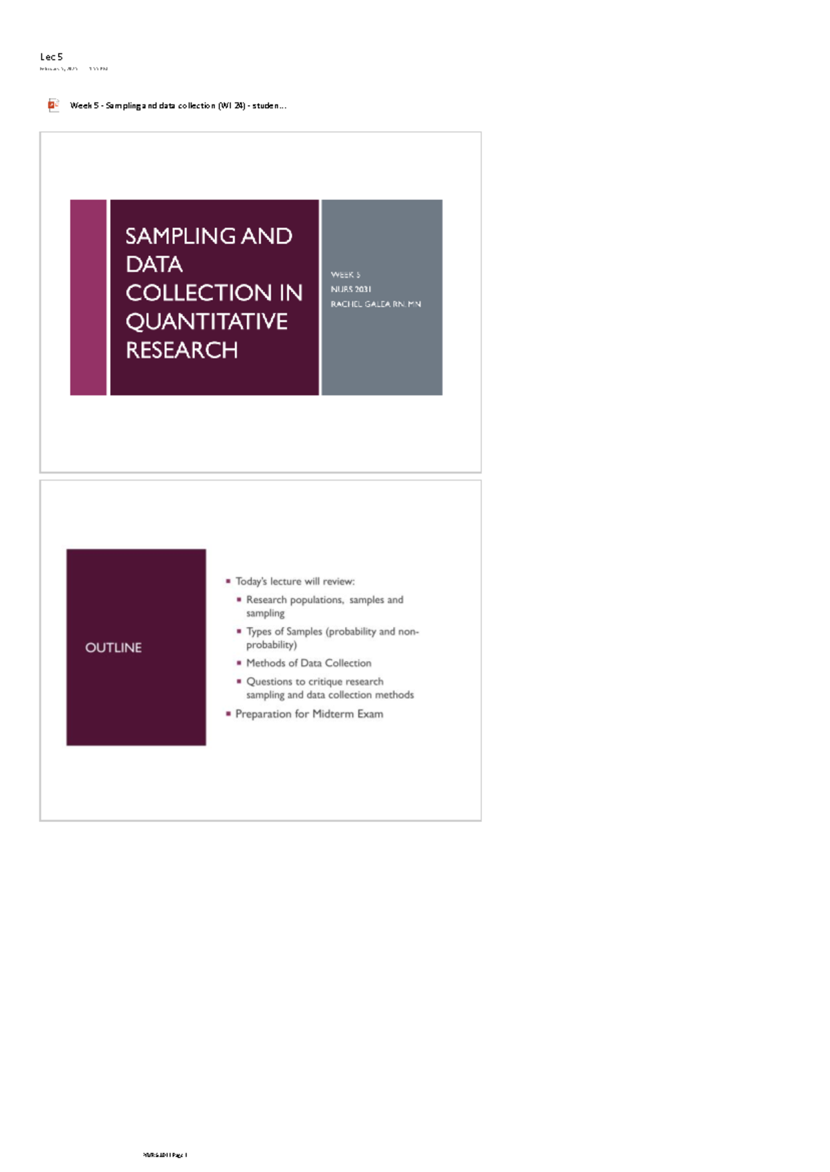 Lec 5 - Lecture of Week 5 of Quantitative Research - Week 5 - Sampling and data collection (WI ...