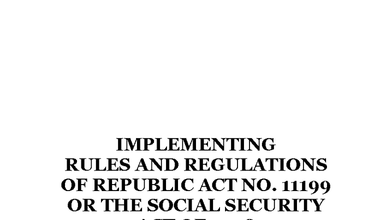 Implementing Rules and Regulations of the Social Security Act of 2018 ...