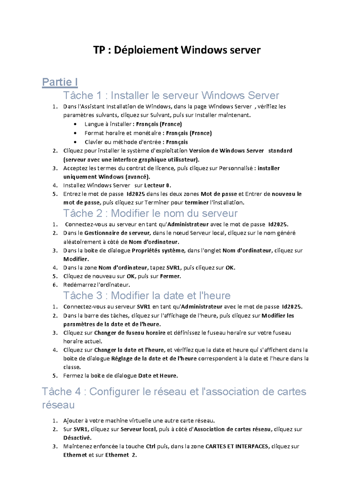TP01 : Déploiement et Configuration de Windows Server - Partie I et II ...