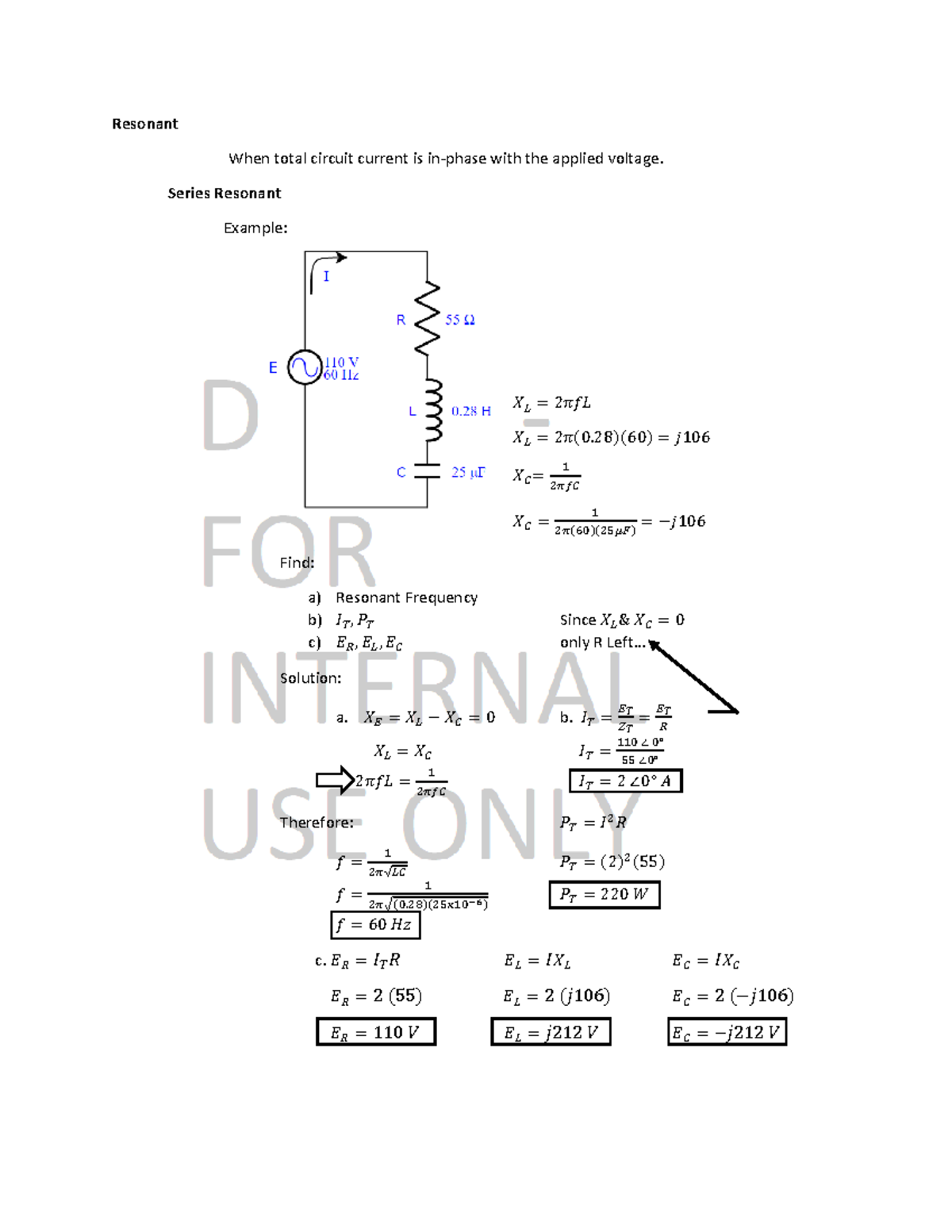 Electrical Circuit II: Series Resonance Analysis and Calculations - Studocu
