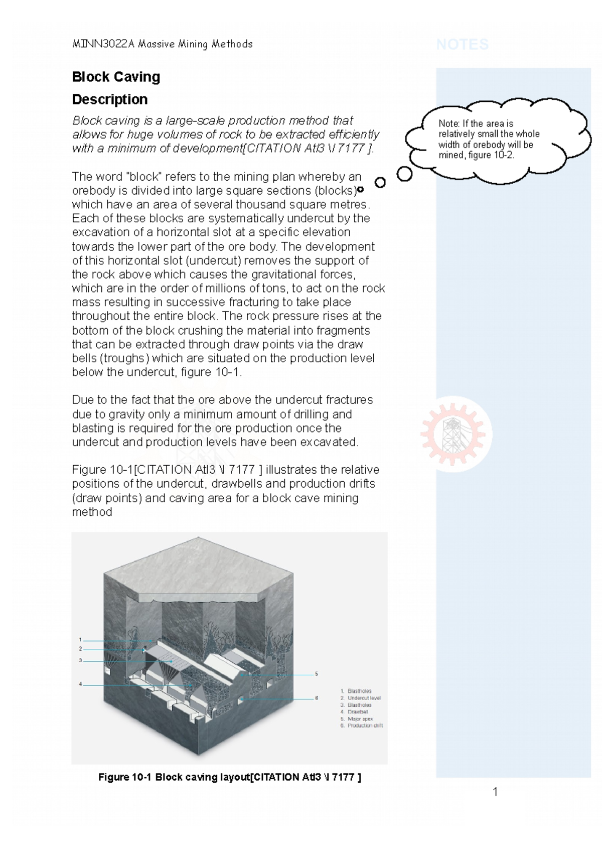 MINN3022A Block Caving Lecture Notes and Key Concepts - Studocu