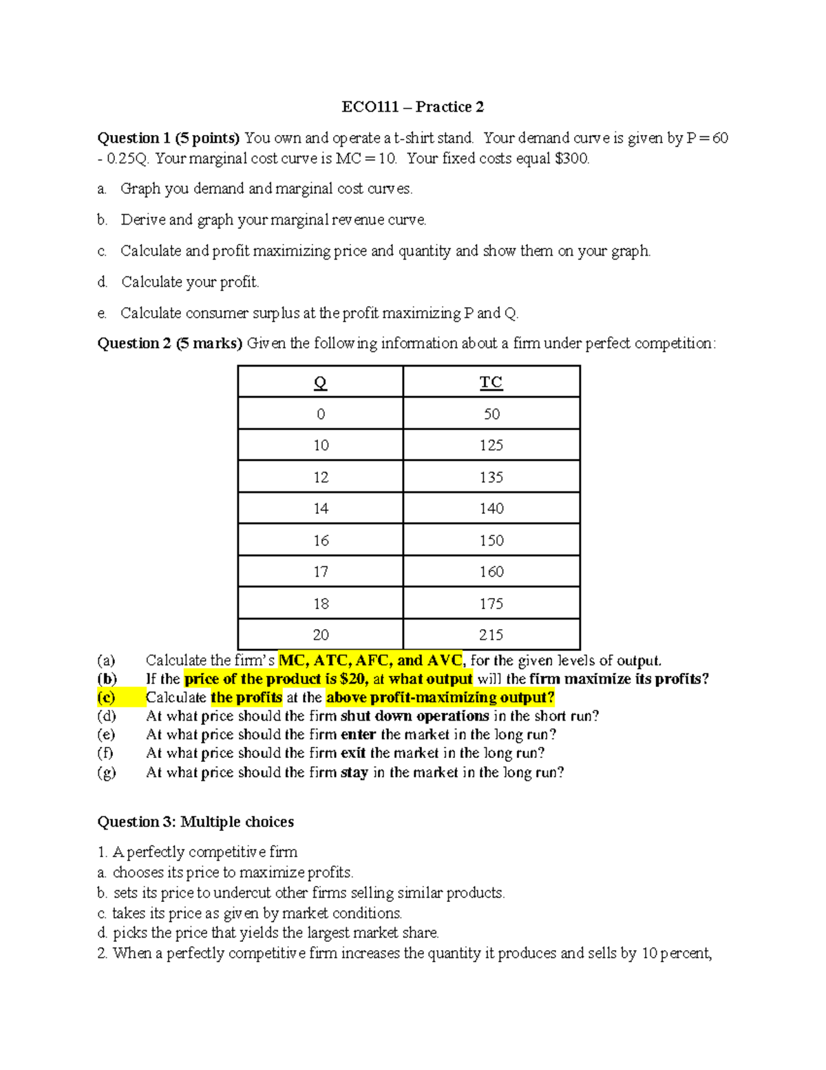 ECO111 - Practice 2 Exercise and Problem Solutions - Studocu