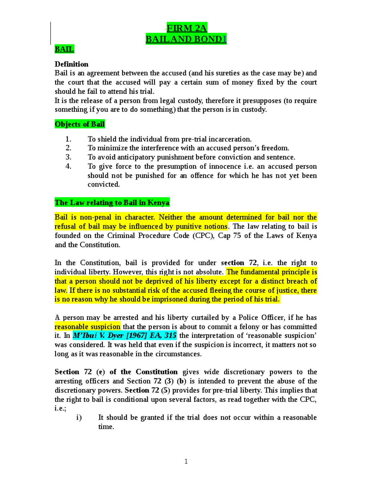 BAIL AND BOND - FIRM 2A Lecture Notes and Key Concepts - Studocu