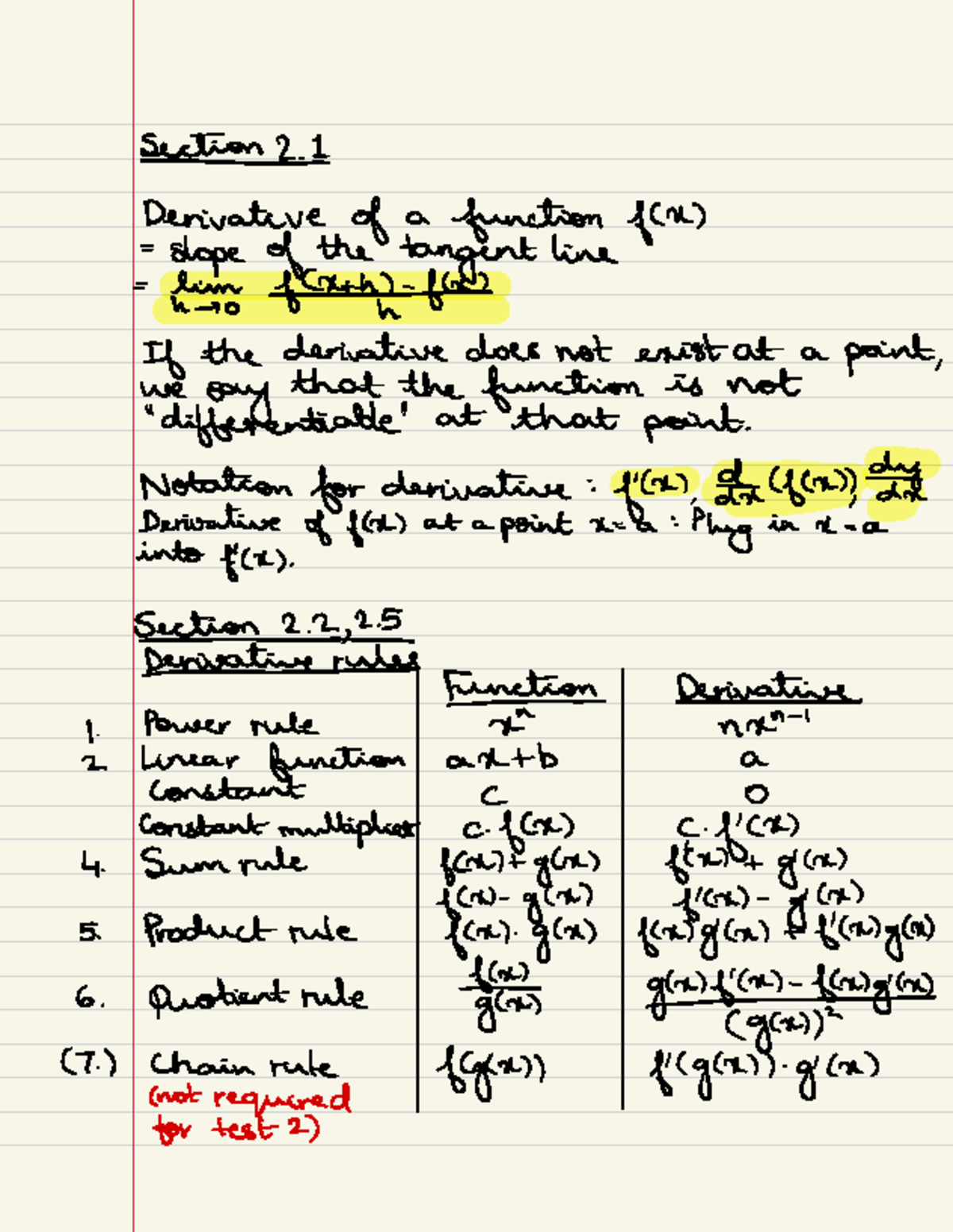 Test 3 review lessons 2.3-2.8 - Section 2. 1 Derivative of a function f ...