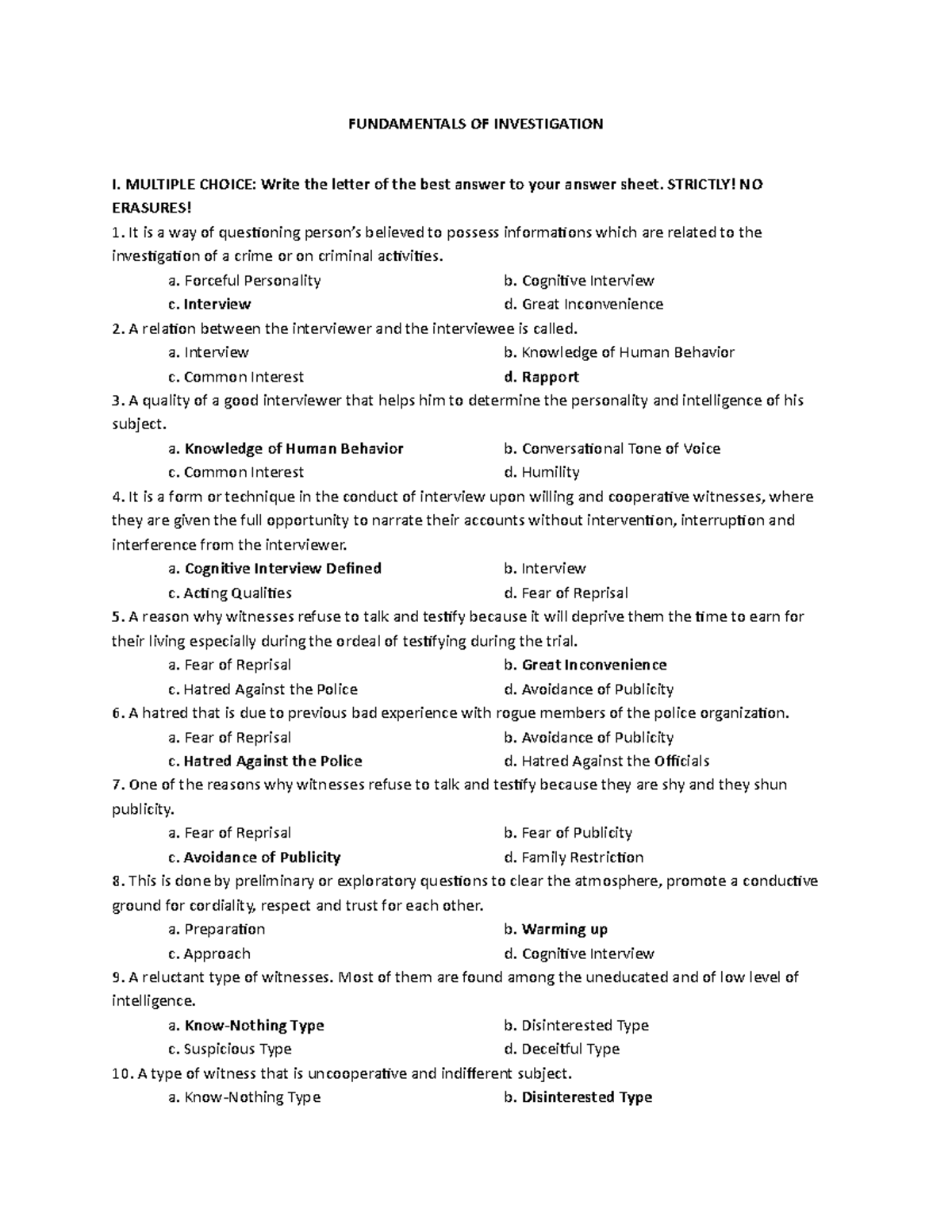 Fundamentals of Investigation - Exam Guide & Practice Questions - Studocu