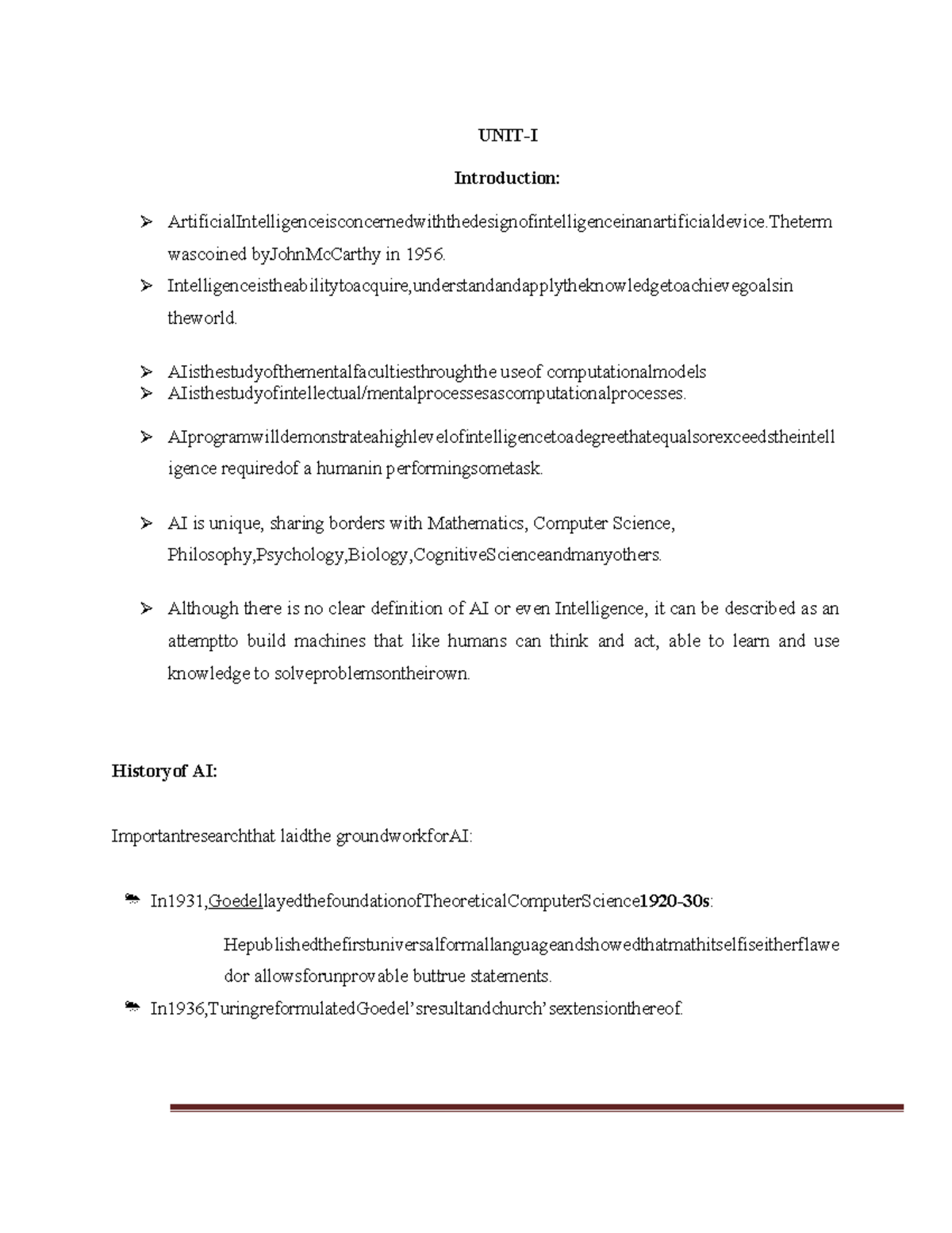 AI Notes UNIT-1 - UNIT-I Introduction: - Studocu