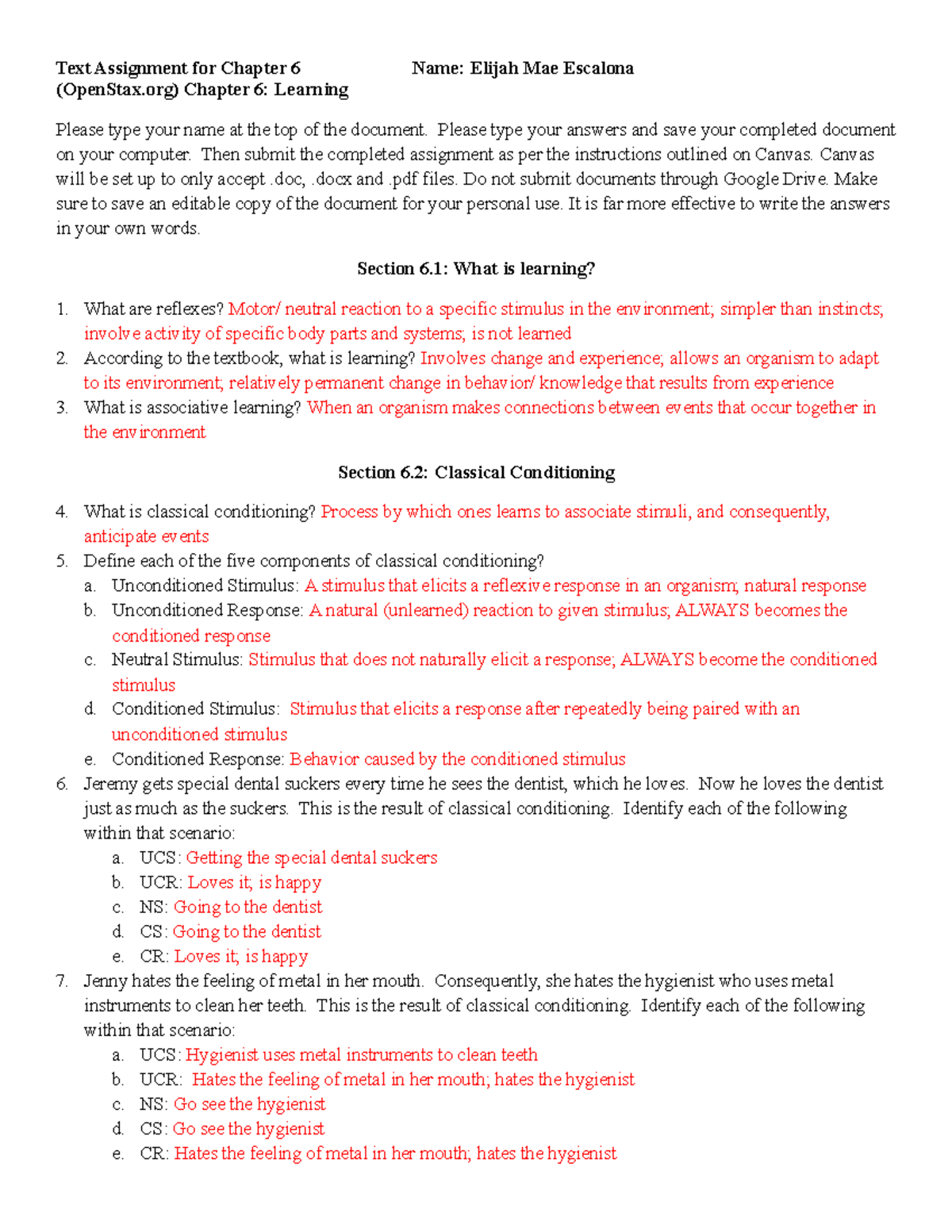 Text Assignment- Chapter 6 Learning - Text Assignment for Chapter 6 (OpenStax) Chapter 6 ...
