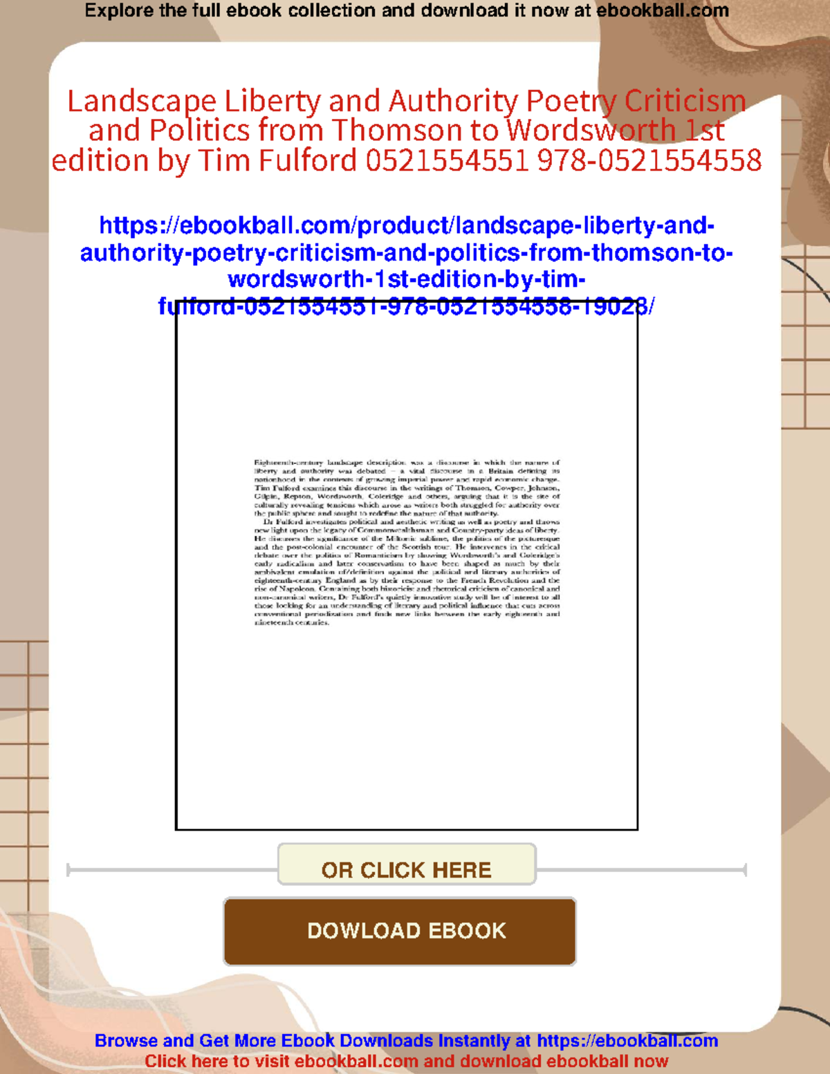 Landscape, Liberty, and Authority: Poetry & Politics from Thomson to ...