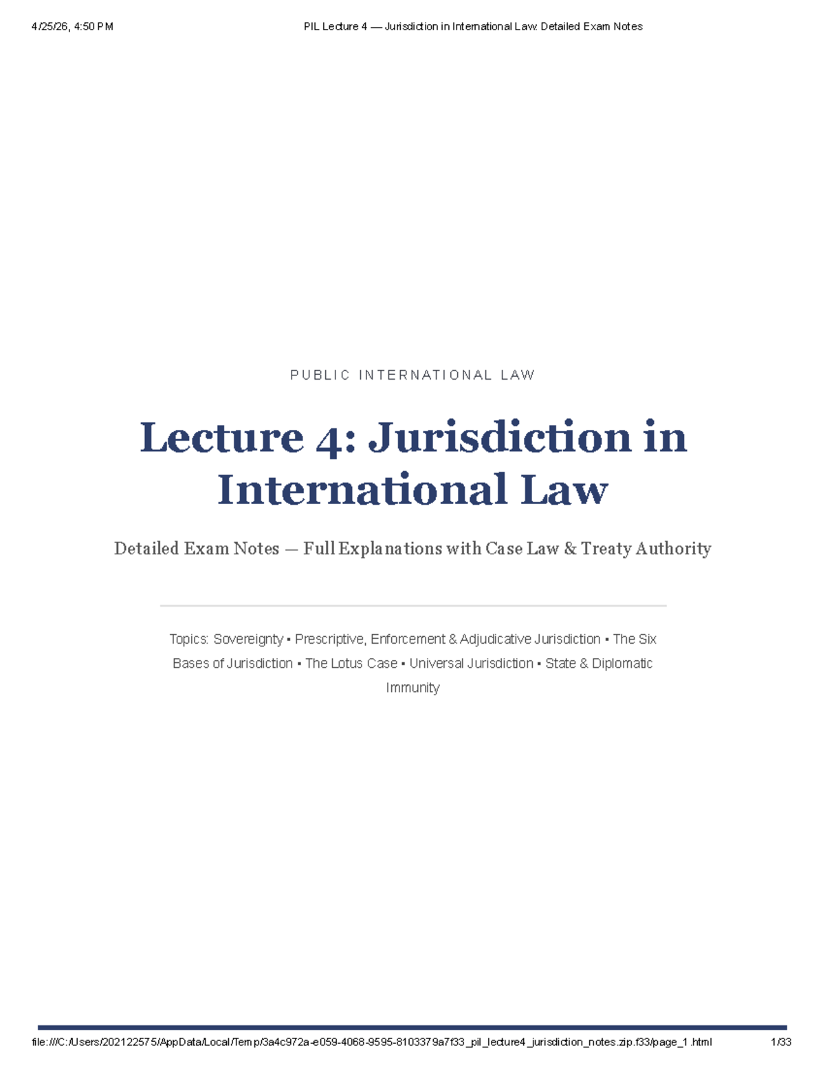 PIL Lecture 4: Jurisdiction in International Law - Comprehensive Exam ...