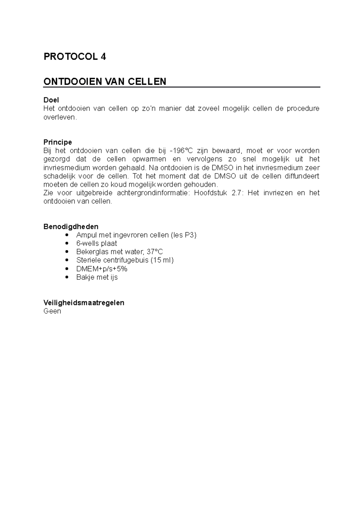 Protocol 4: Ontdooien van Cellen (22-23) - Stappen en Benodigdheden ...