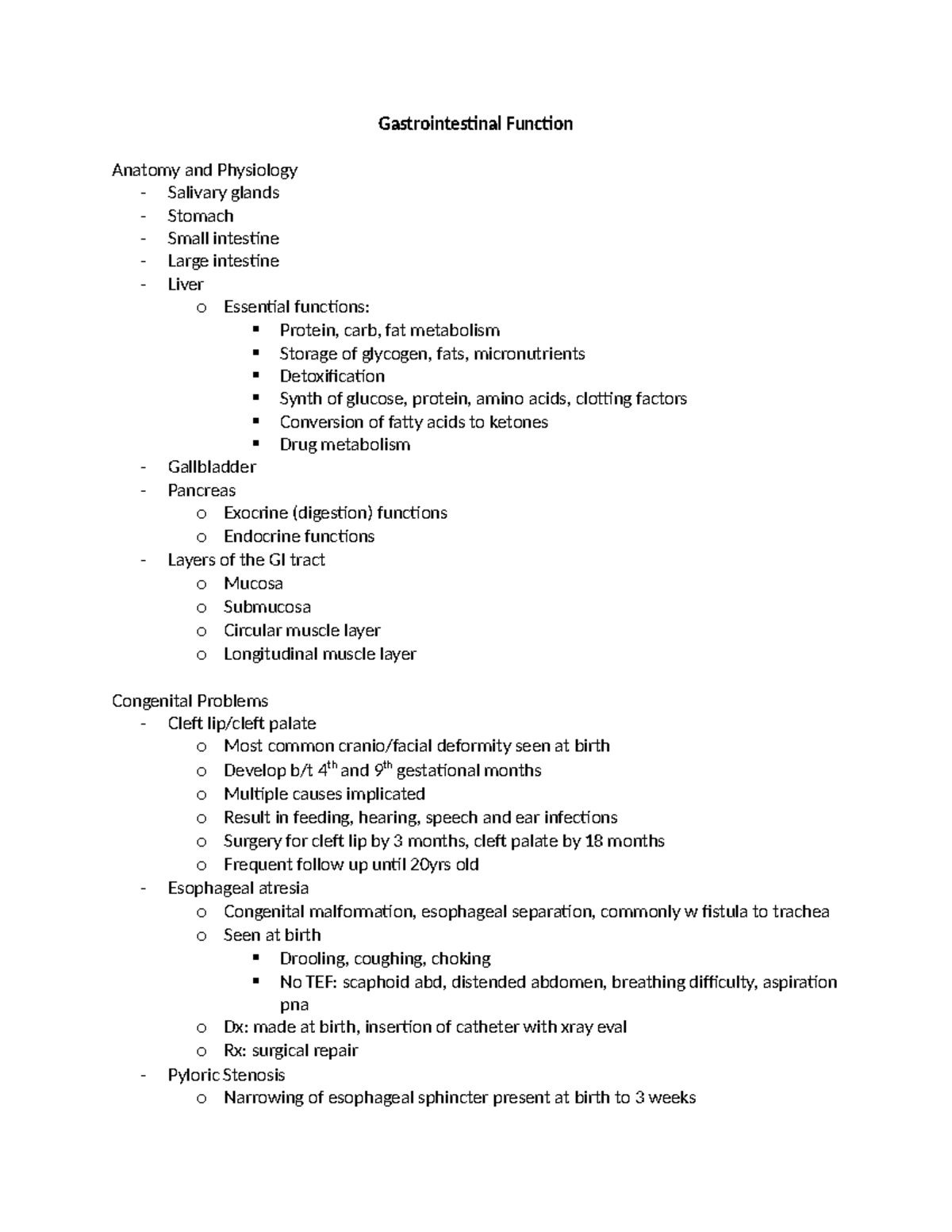 Gastrointestinal Function: Anatomy, Physiology, and Congenital ...