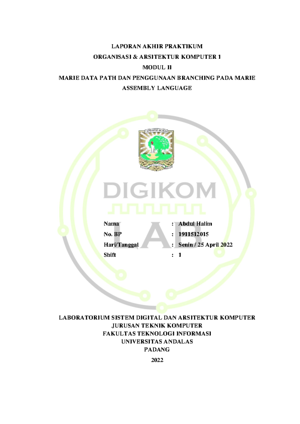 Laporan Praktikum Modul II: Marie Data Path & Branching pada Assembly ...