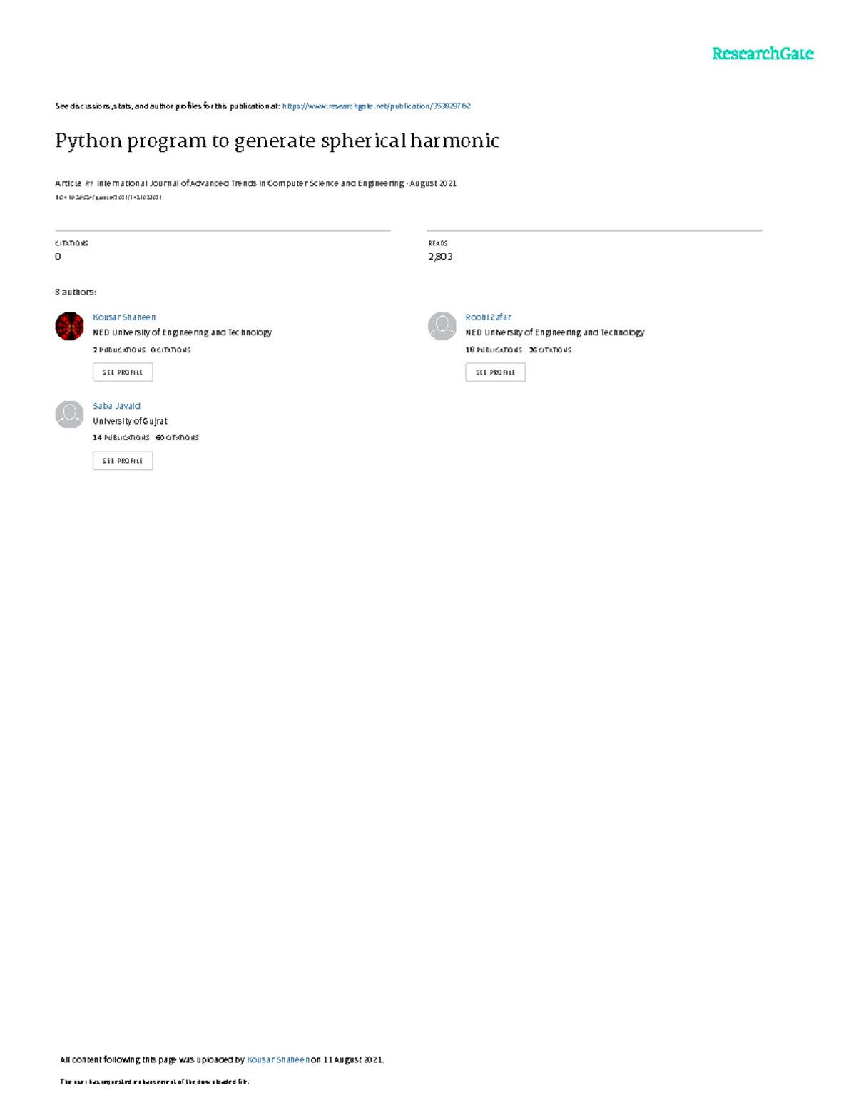 Python Program for Spherical Harmonics Generation - Ijatcse 1421032021 - Studocu
