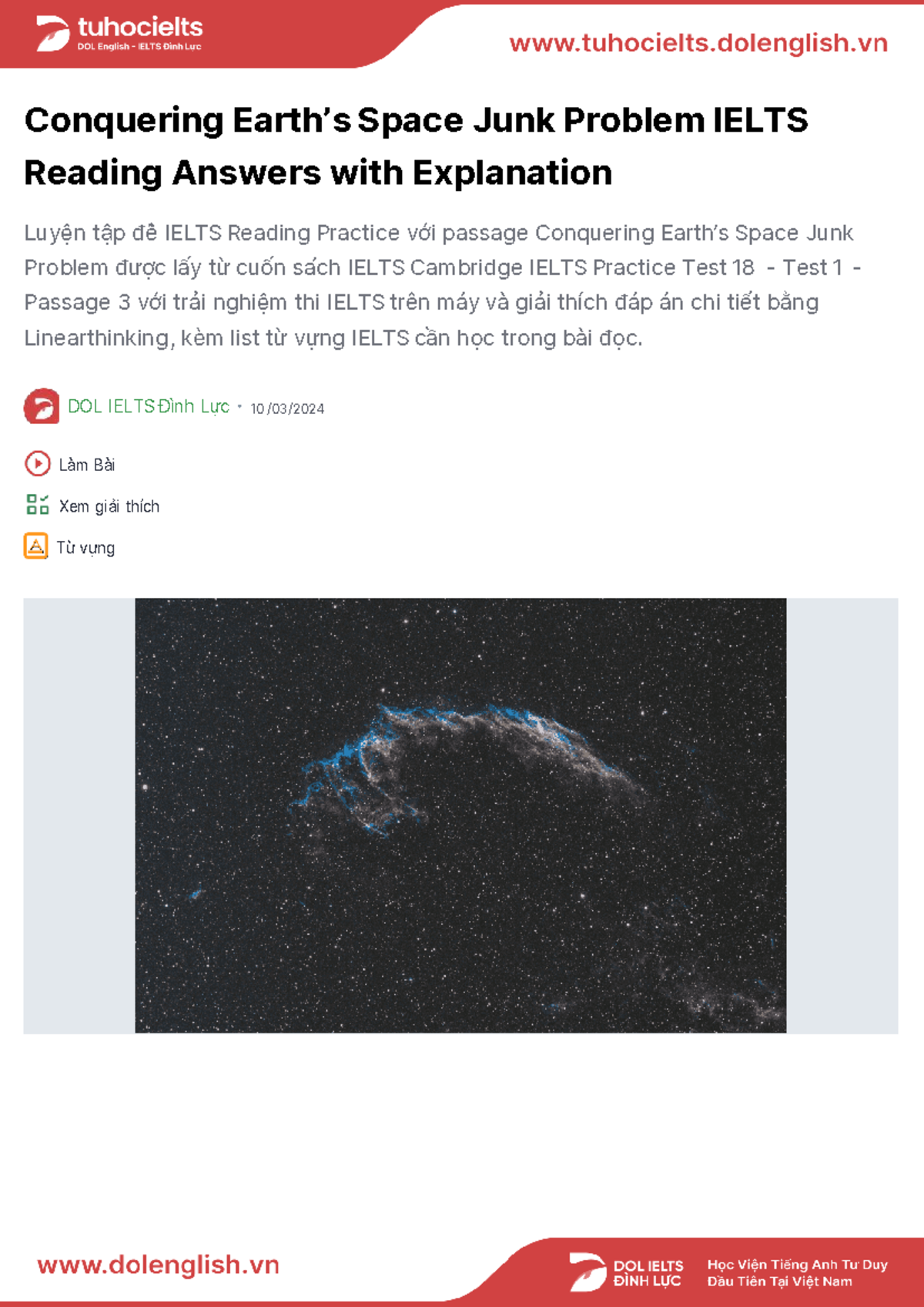 Conquering Space Junk Problem: IELTS Reading Answers & Vocabulary - Studocu
