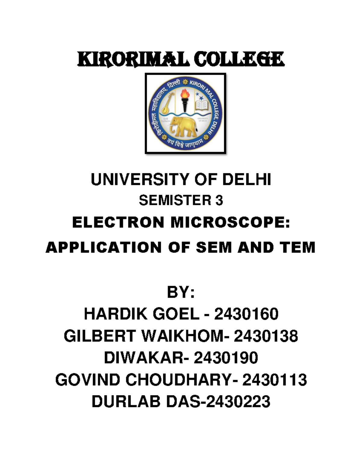 Electron Microscope Applications: SEM & TEM Overview (KIRORIMAL COLLEGE ...
