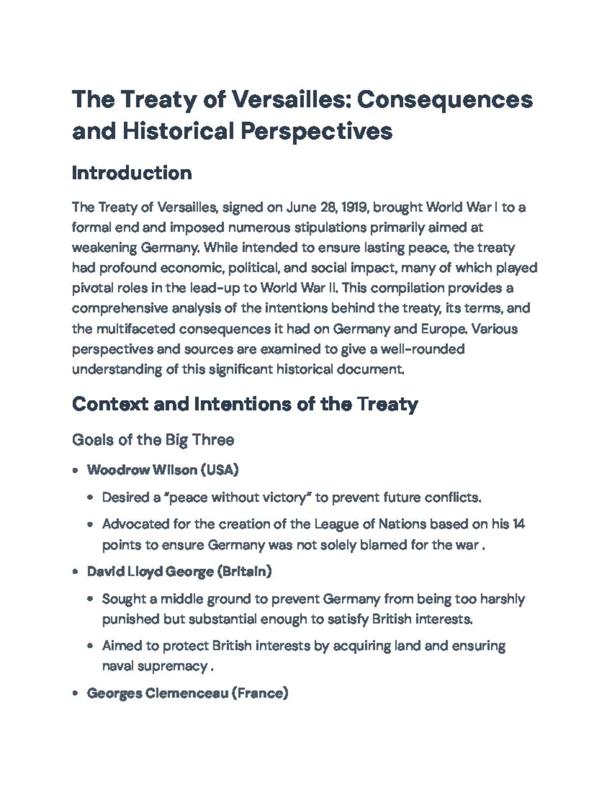 Treaty of Versailles: Consequences & Historical Perspectives (HIST 101 ...