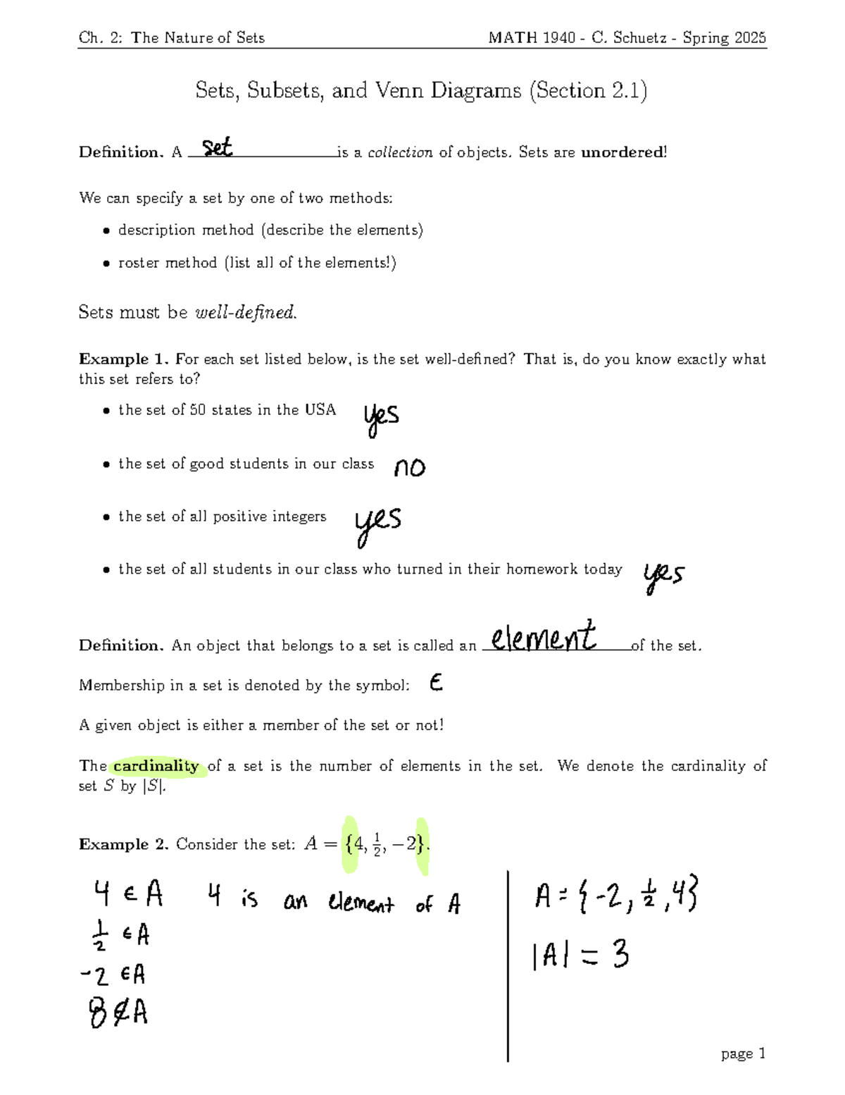 Ch. 2: Understanding Sets - Definitions & Operations MATH 1940 - Studocu