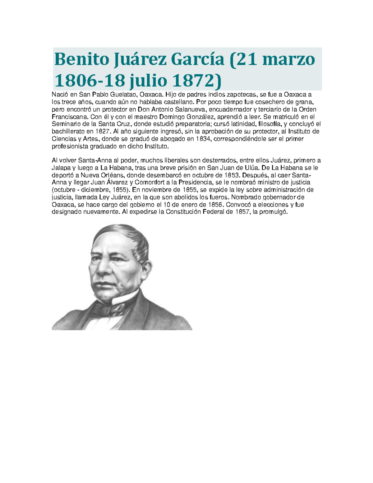 Benito Juárez García, biografía, Banco de México - Benito Juárez García ...