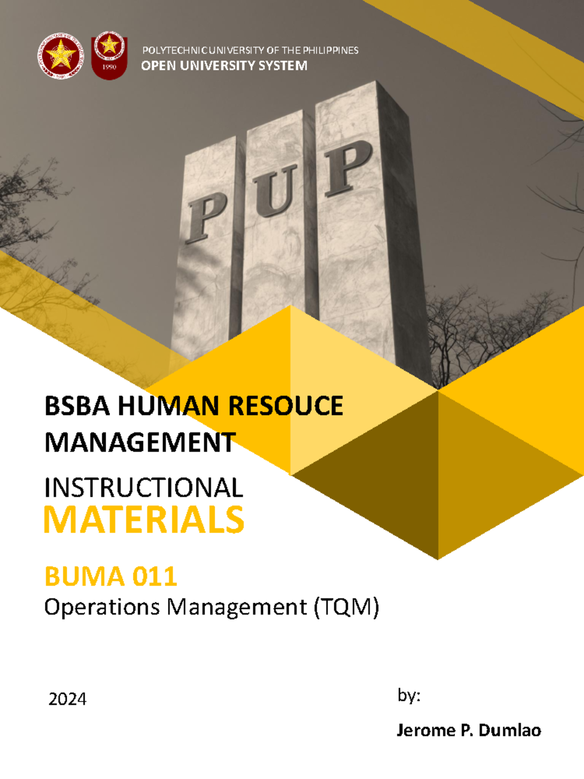 BUMA-011- Operations- Management-TQM 2024 - INSTRUCTIONAL MATERIALS BUMA 011 Operations ...