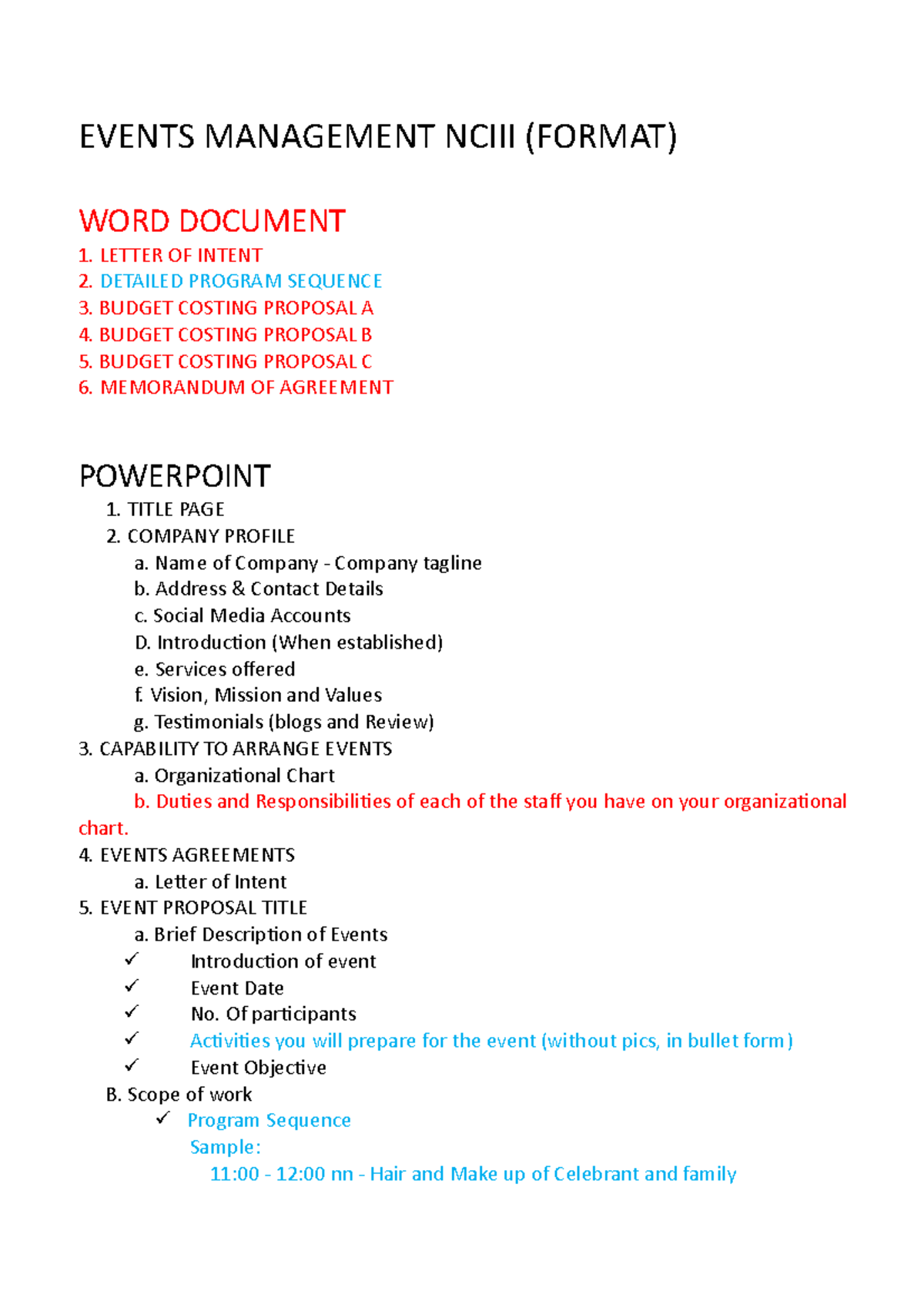 Events Management Nciii Format - EVENTS MANAGEMENT NCIII (FORMAT) WORD ...