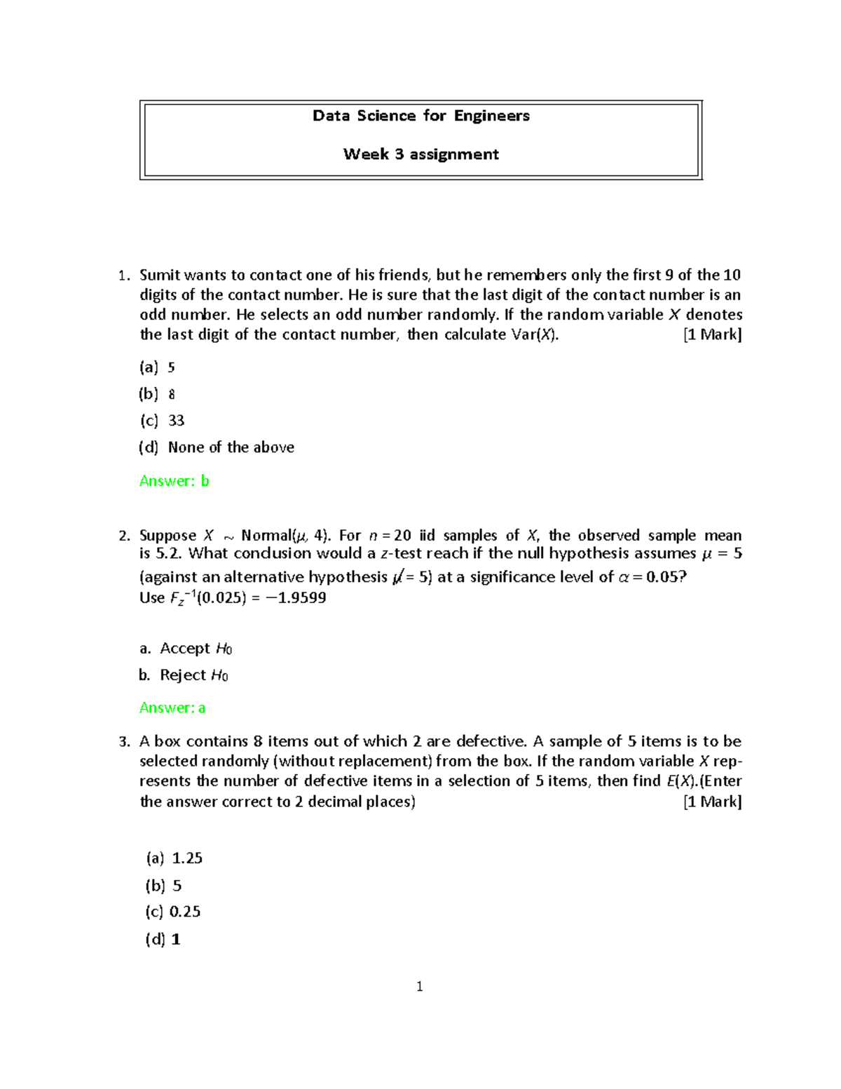 DSE(Week 3) - Assignment Solutions and Answer Key - Studocu