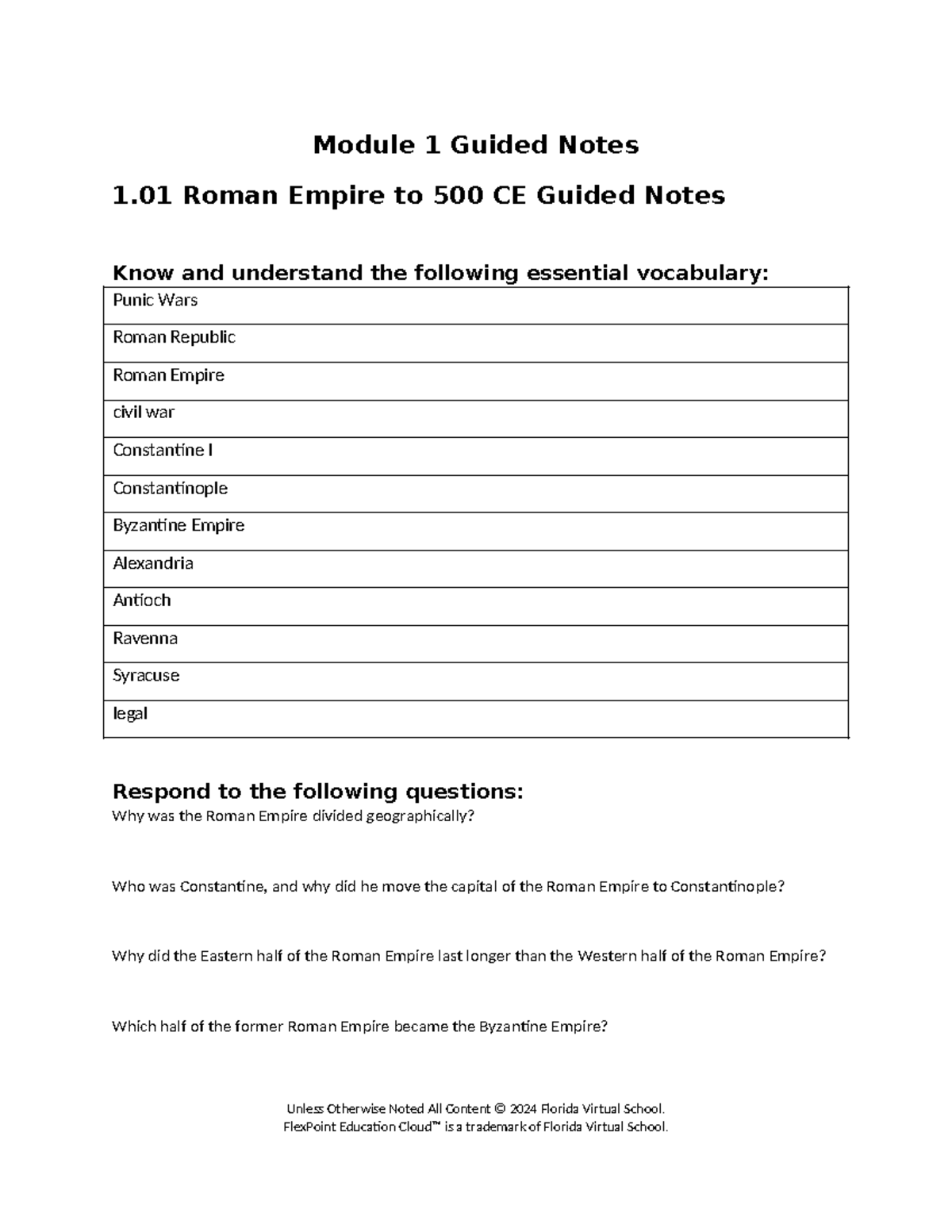 V25 Module 1 Guided Notes: Roman Empire to Byzantine Empire - Studocu
