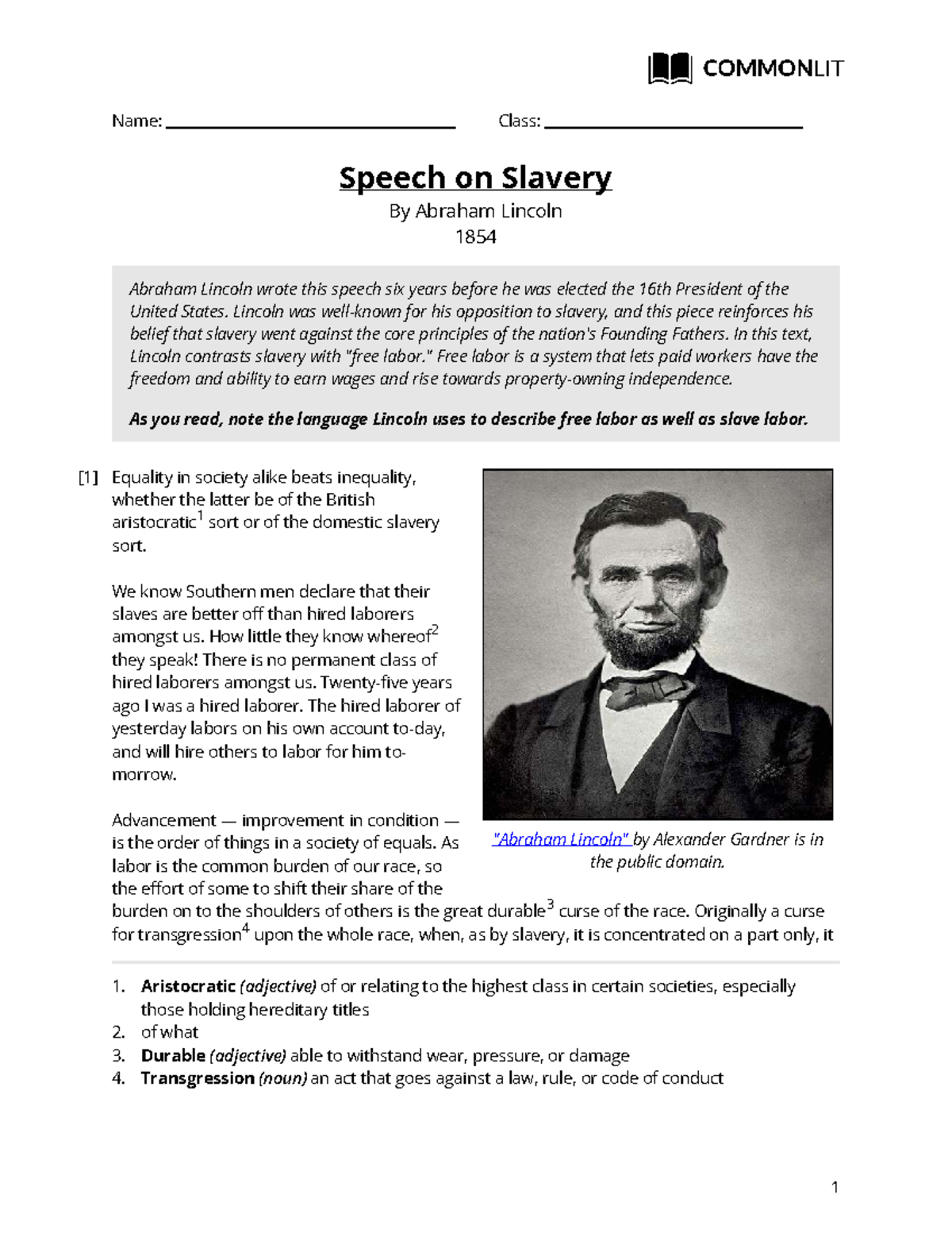 Christopher Mack - Speech on Slavery by Abraham Lincoln (1854) - Studocu