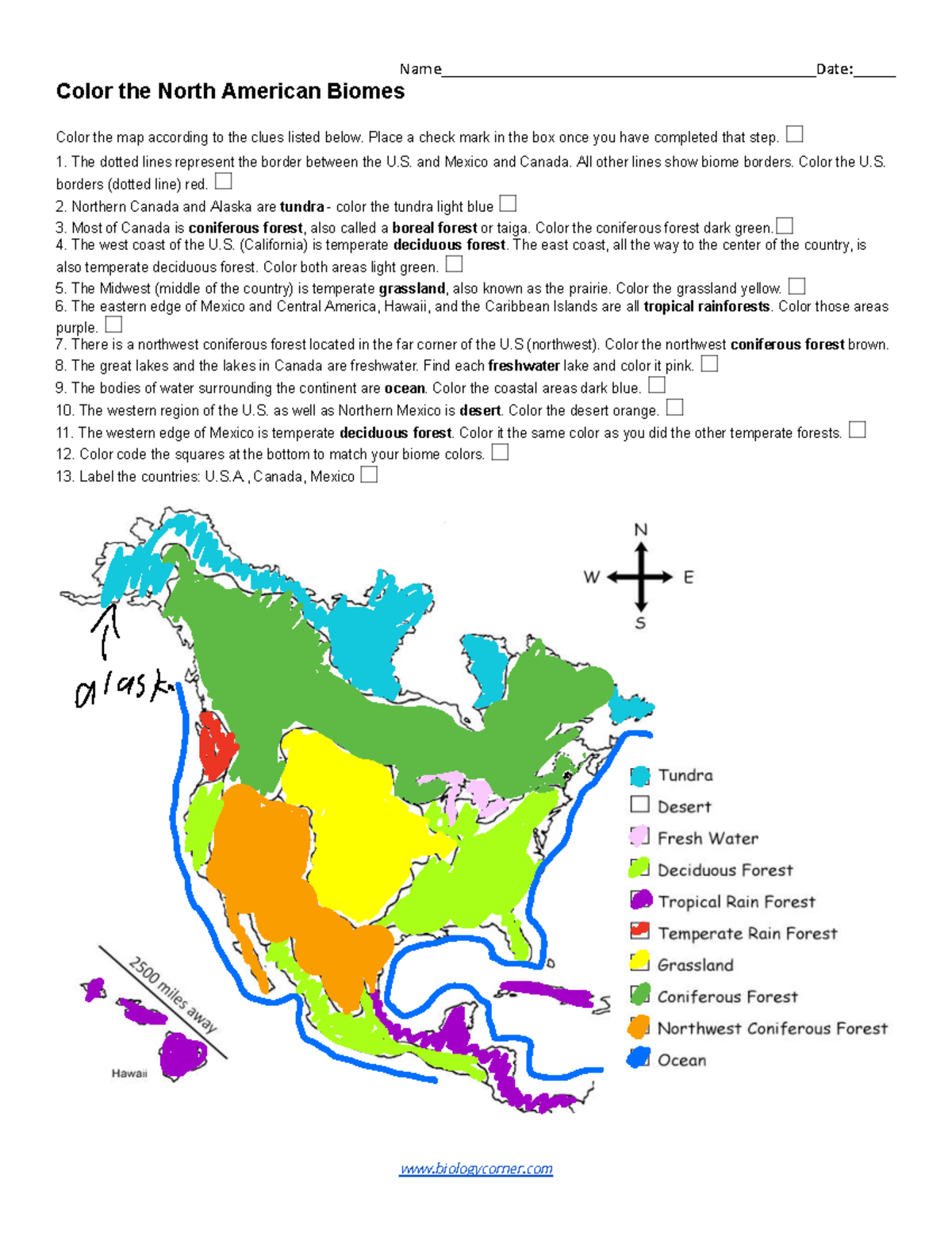 Biomes of North America: Coloring Class Work Assignment - Studocu