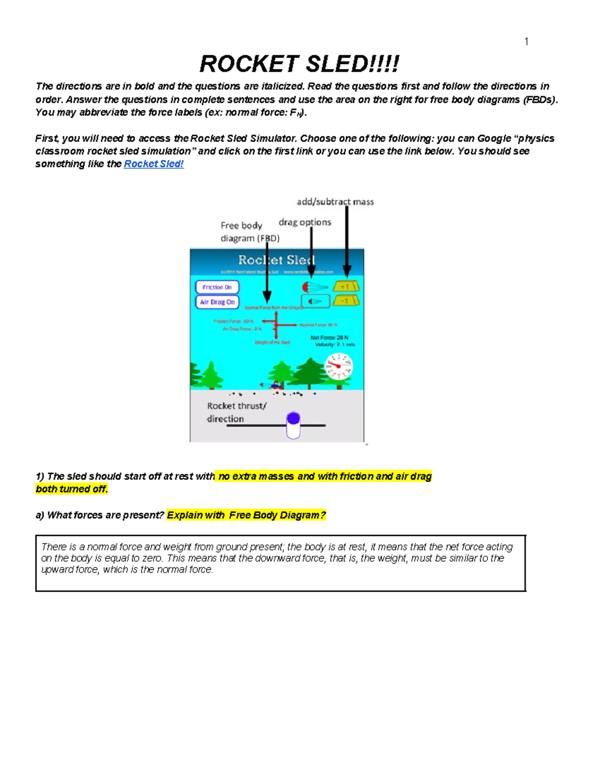 Rocket SLED-Simulation Activity Guide for Physics Lab (PHYS 101) - Studocu
