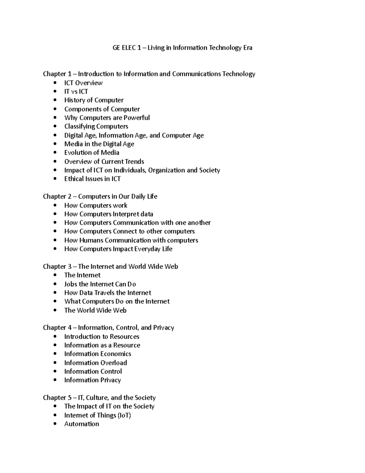 GE ELEC 1-Course Outline - Living IT Era - USA - Studocu