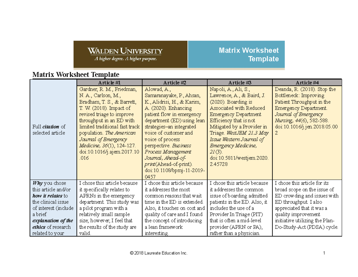 Matrix Worksheet Template for Week 2-3 Assignment M Part 2 - Studocu