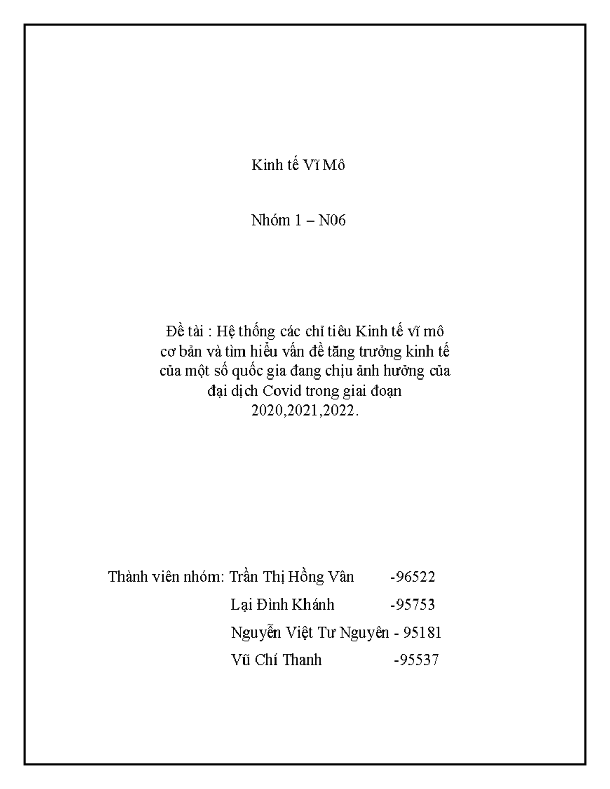 Kinh Mô 1 N06: Tác Động Của Covid Đến GDP và GNP (2020-2022) - Studocu