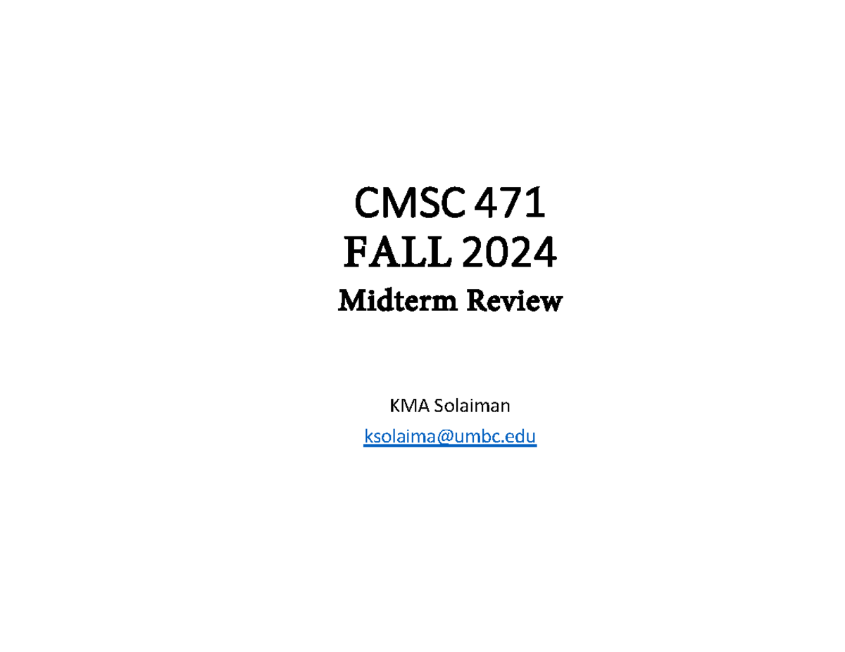 CMSC 471 FALL 2024 Midterm Review: Search Algorithms & Strategies - Studocu