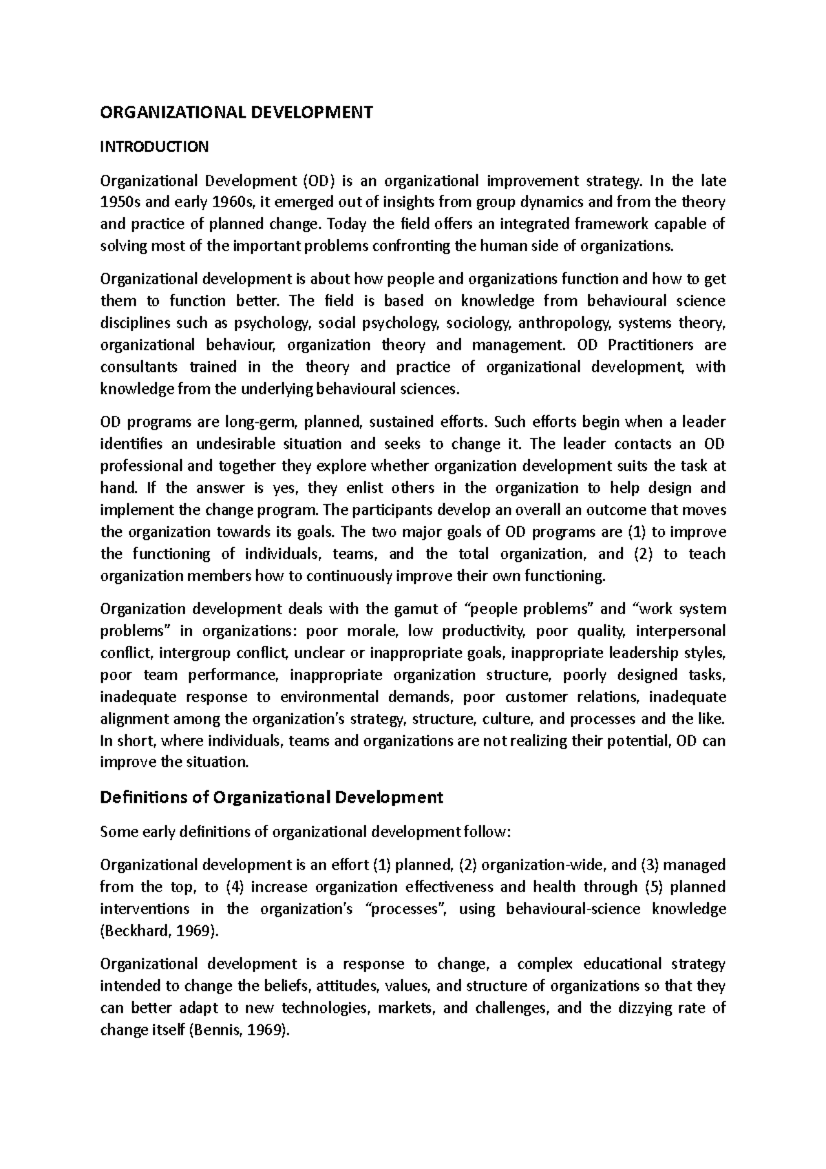 Organizational Development - ORGANIZATIONAL DEVELOPMENT INTRODUCTION ...