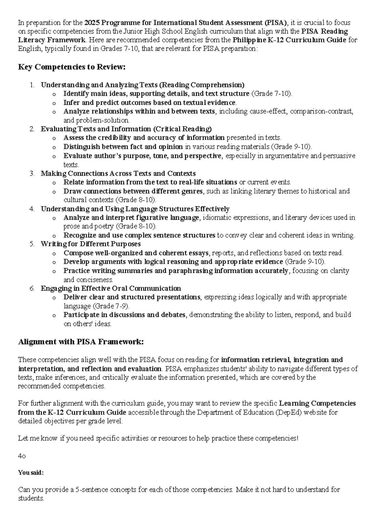 PISA Review Plan: Key Competencies for Junior High English - Studocu